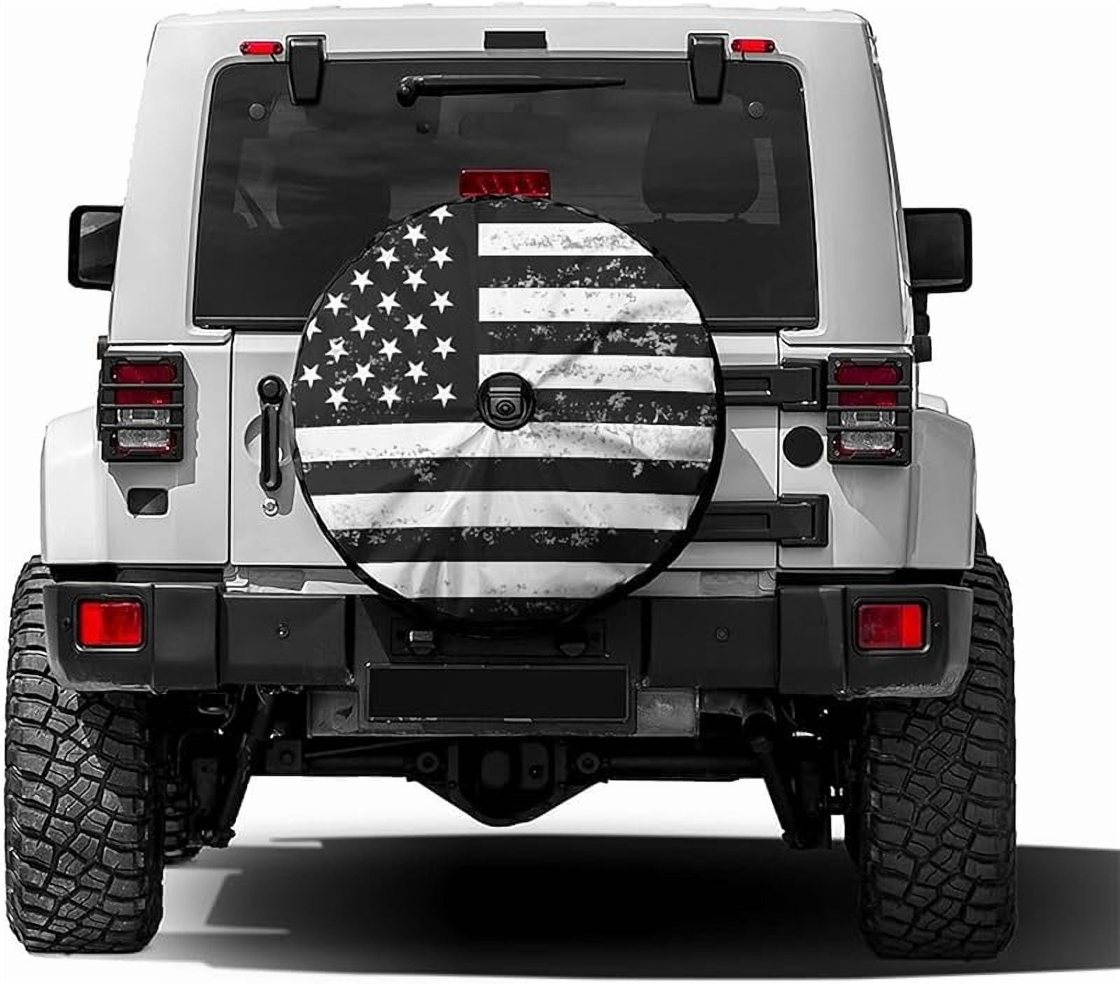 Delerain Black White American Flag Spare Tire Cover with Backup Camera ...