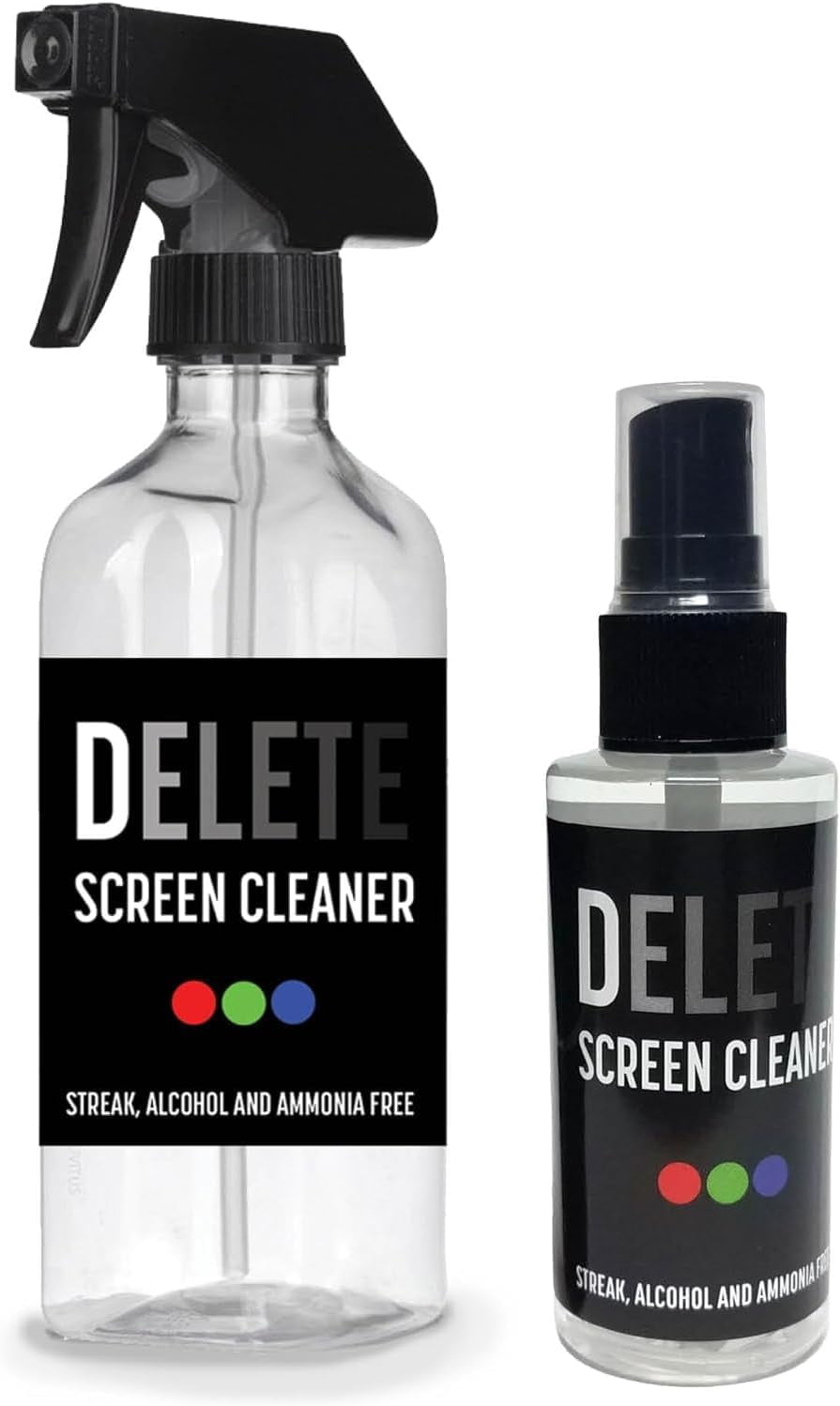 Delete Screen Cleaner Spray Kit, 2 Pack, 16oz and 2oz Bottle and 12"x12 ...