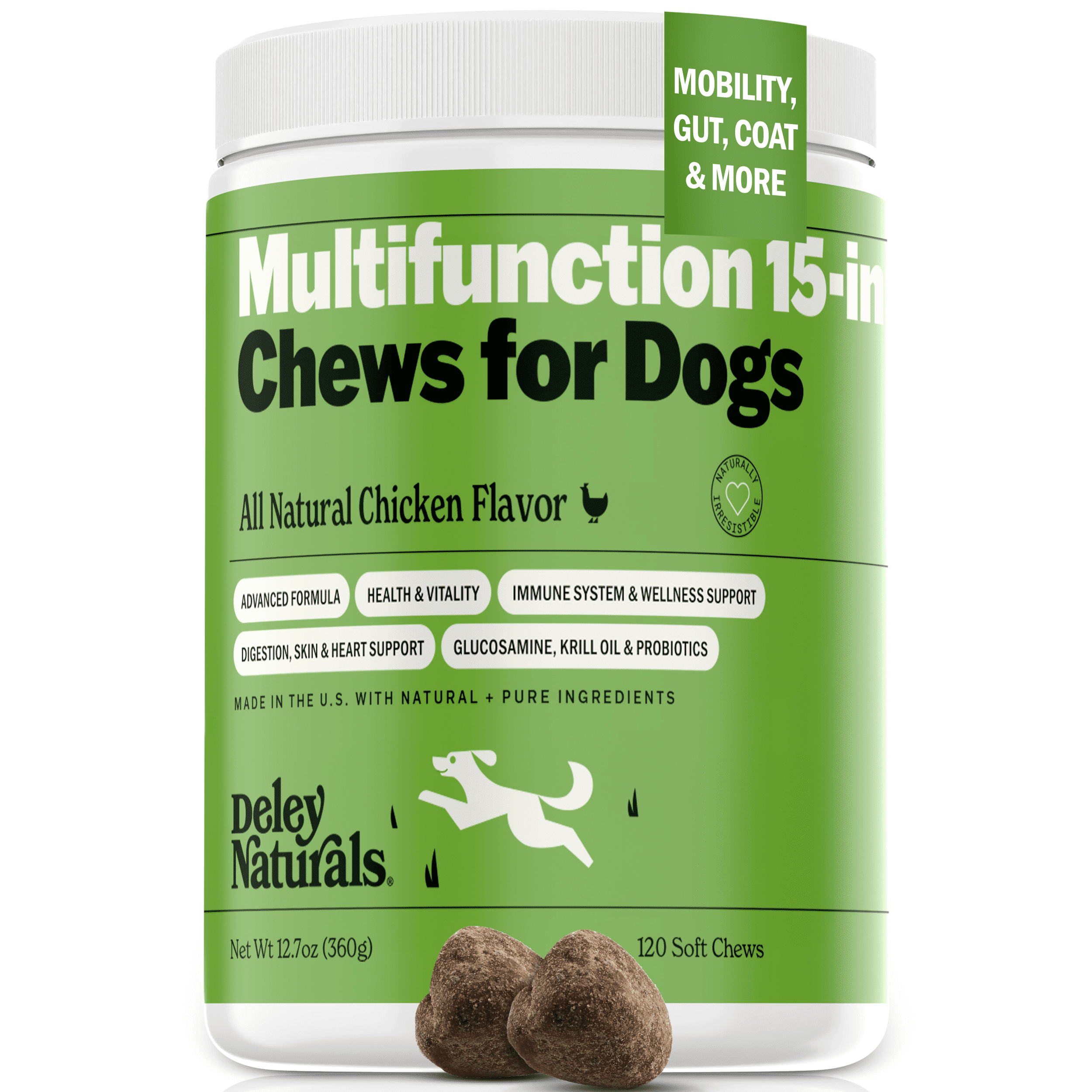 Deley Naturals 15-in-1 Dog Multivitamin Soft Chews - Immune, Skin ...