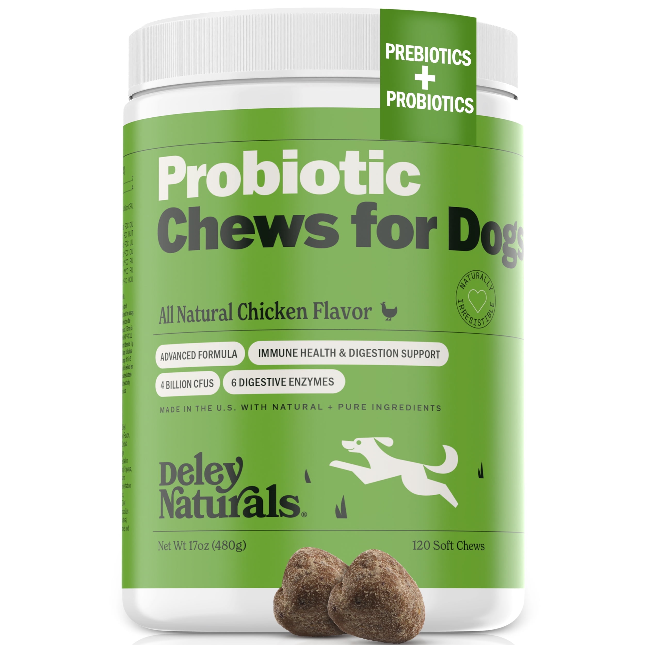 Deley Naturals Probiotic Dog Chews, Digestive Enzymes, Gas ...