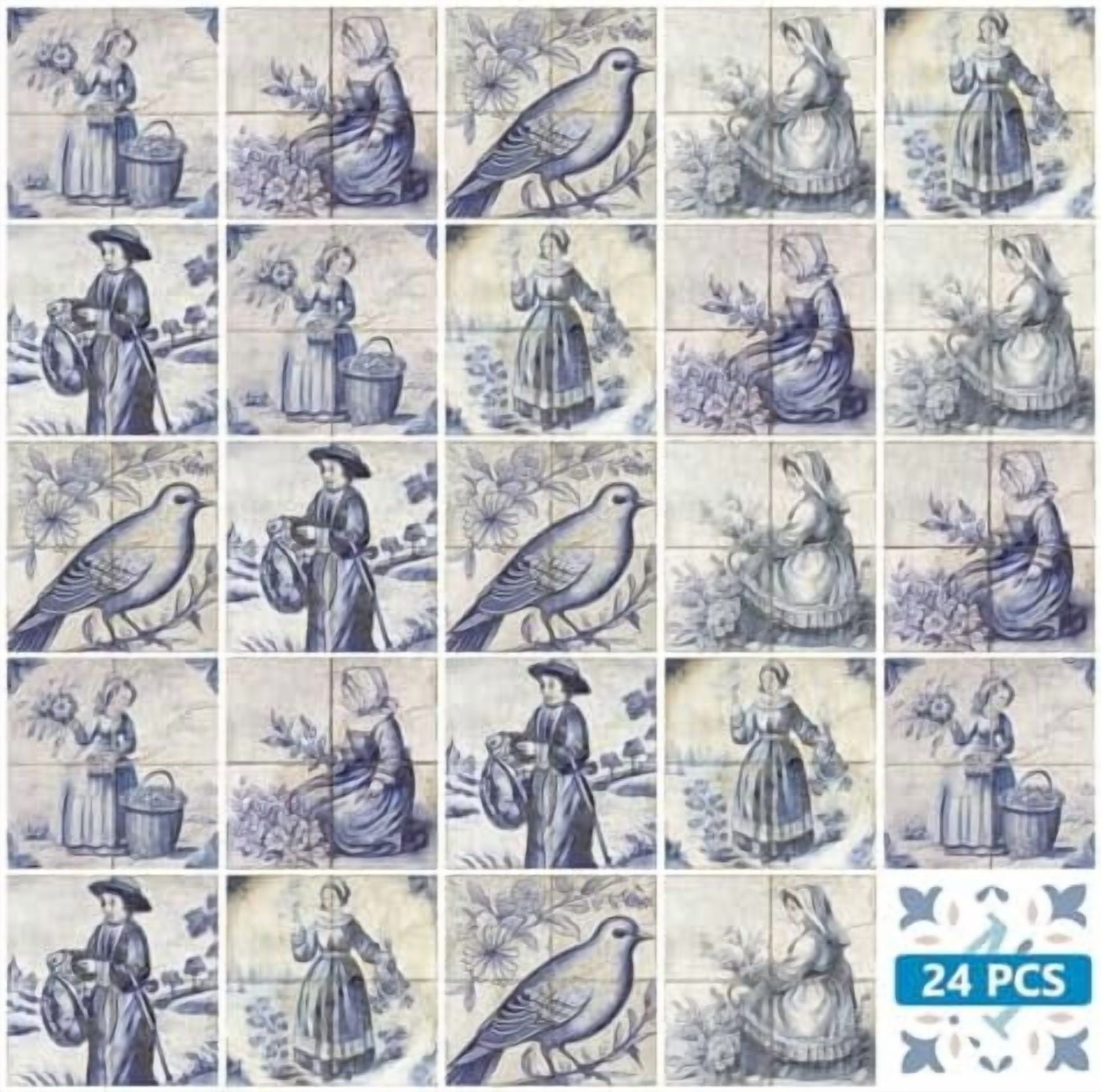 Delft Peel and Stick Tile Stickers, 24 Patterns, 6x6 Inch, Blue ...