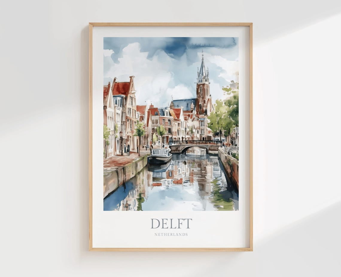 Delft Poster Netherlands Wall Art Decor Travel Poster, Stretched Size ...