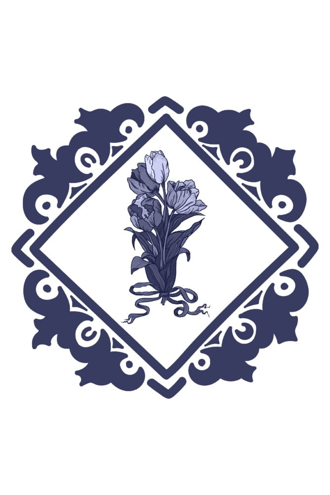 Delft Tulips and Border (24x36 Giclee Gallery Art Print, Vivid Textured ...