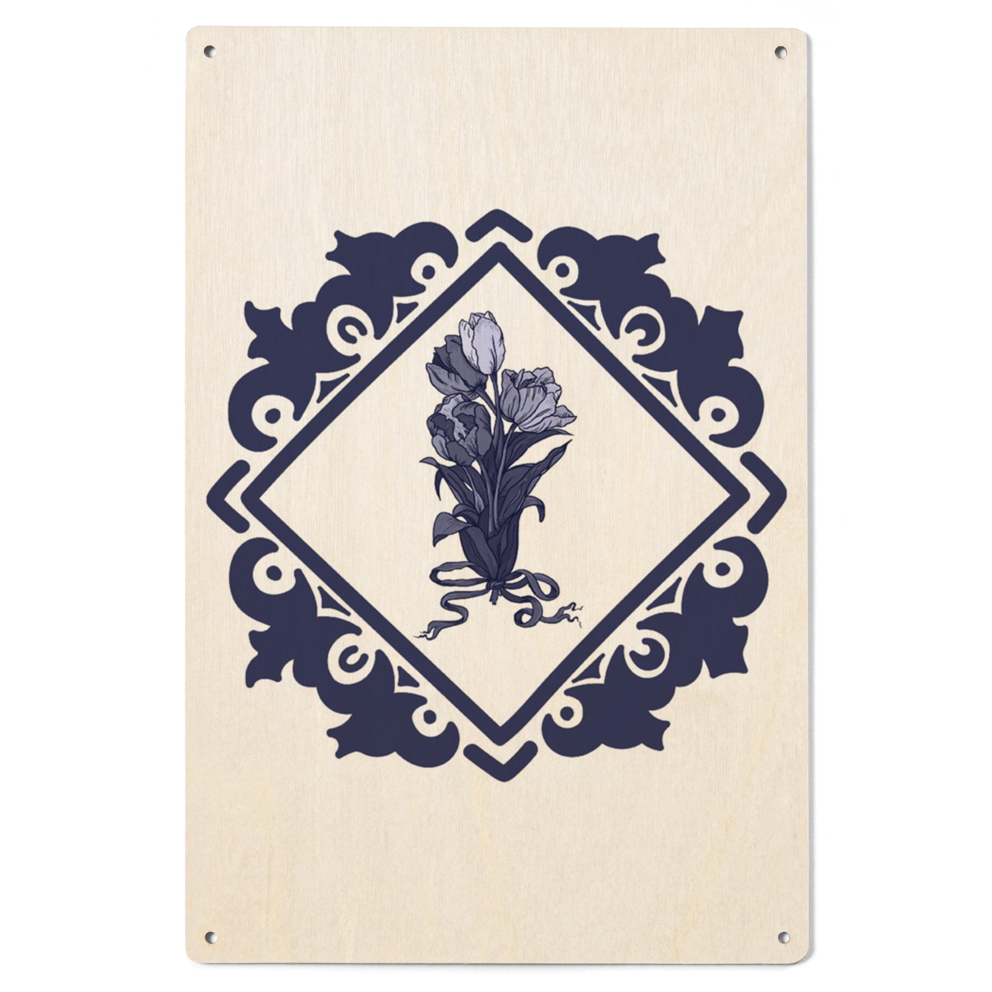 Delft Tulips and Border Birch Wood Wall Sign (6x9 Rustic Home Decor ...