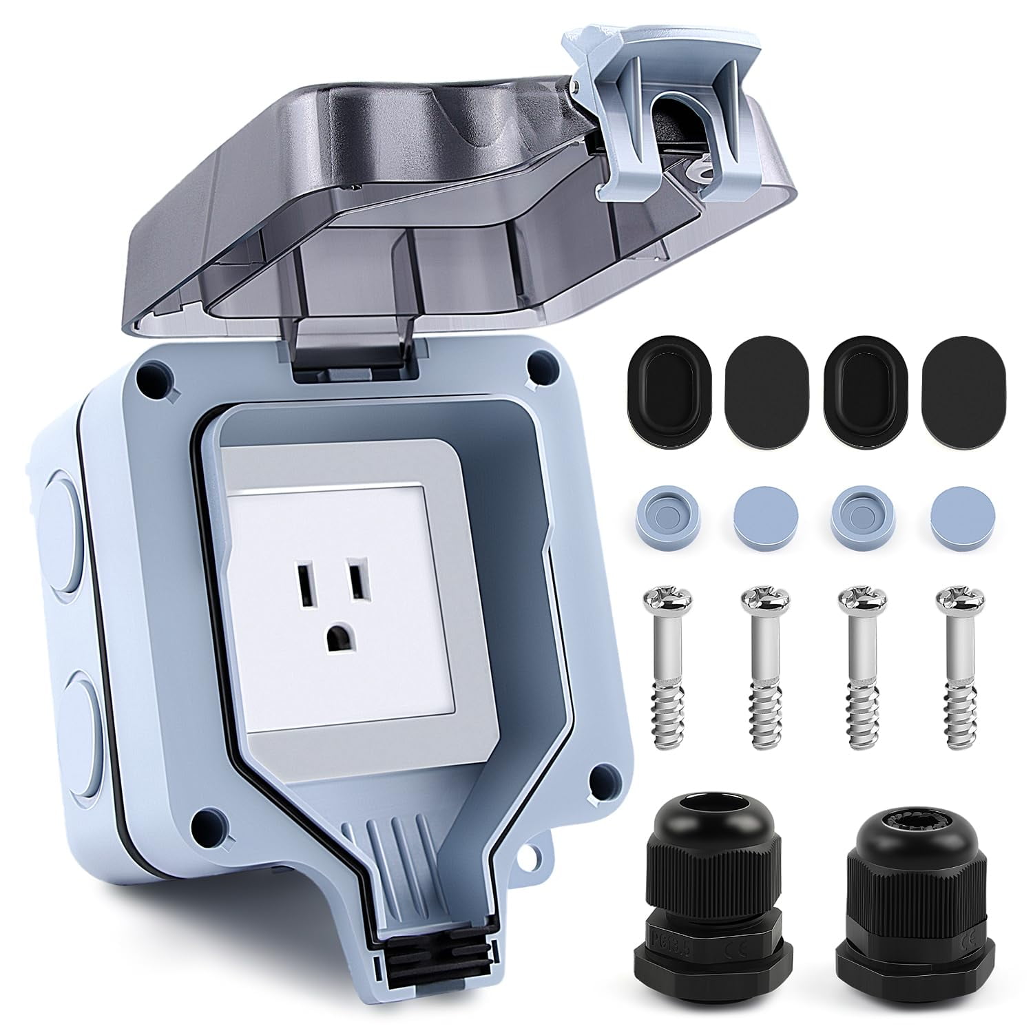Delgada Outdoor Electrical Outlet with Cover 15A 125V Waterproof Power ...
