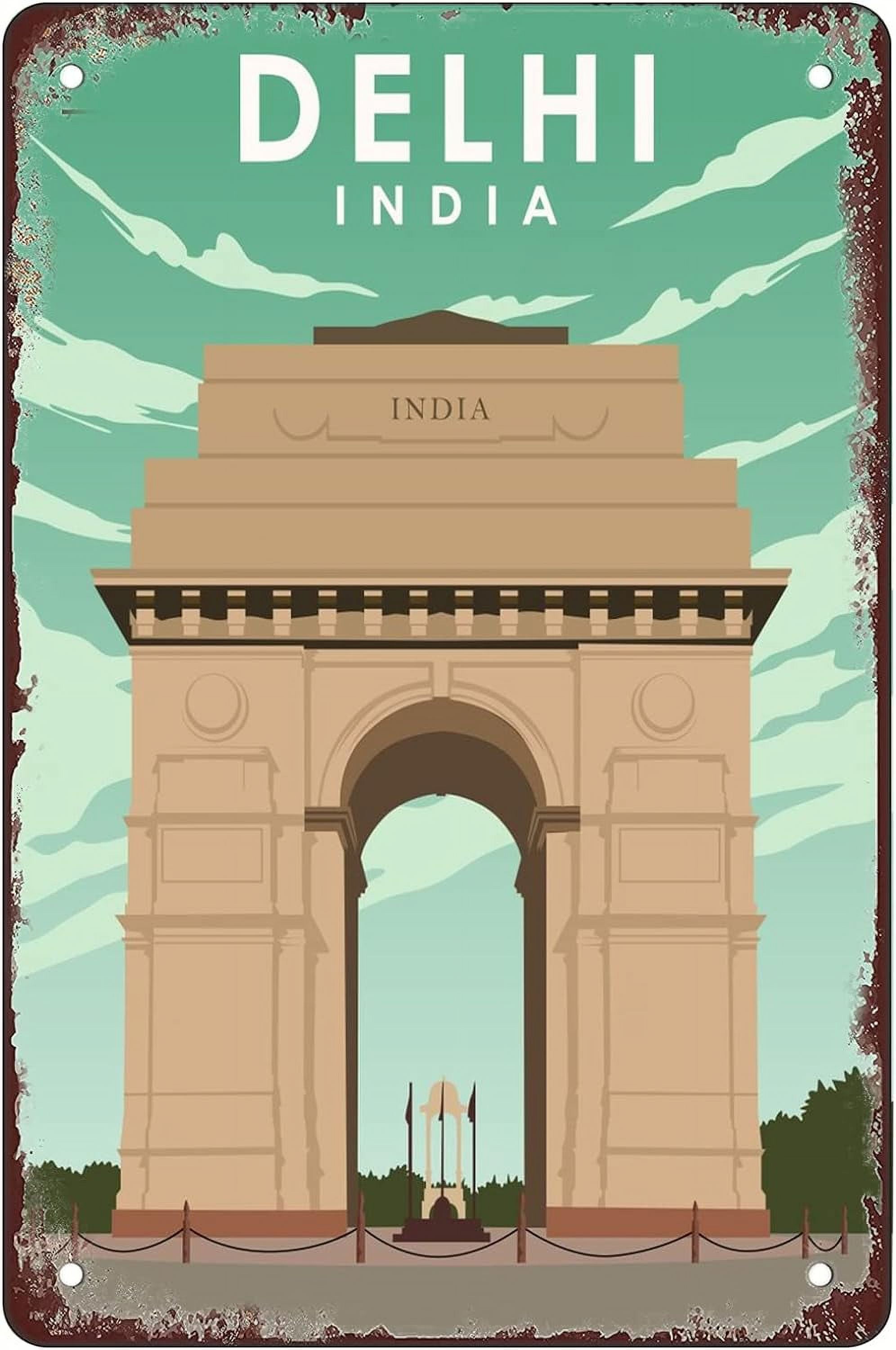 Delhi India Travel Poster Vintage Tin Metal Funny Novelty Metal Sign ...