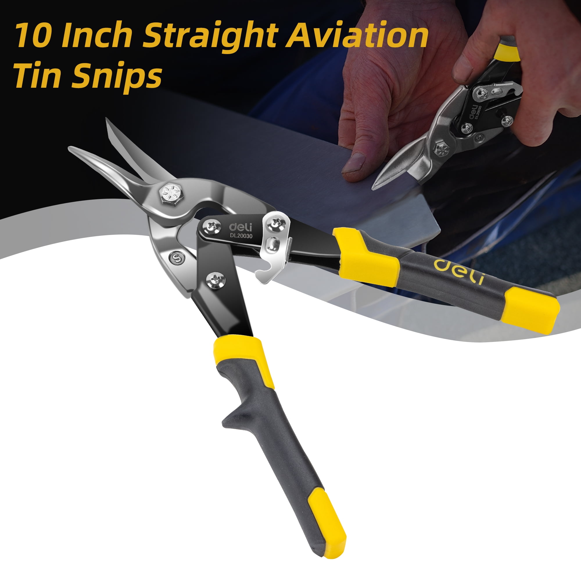 Deli 10 Inch Straight Aviation Tin Snips,Heavy Duty Metal Cutter Shears for Cutting Metal Sheet ...