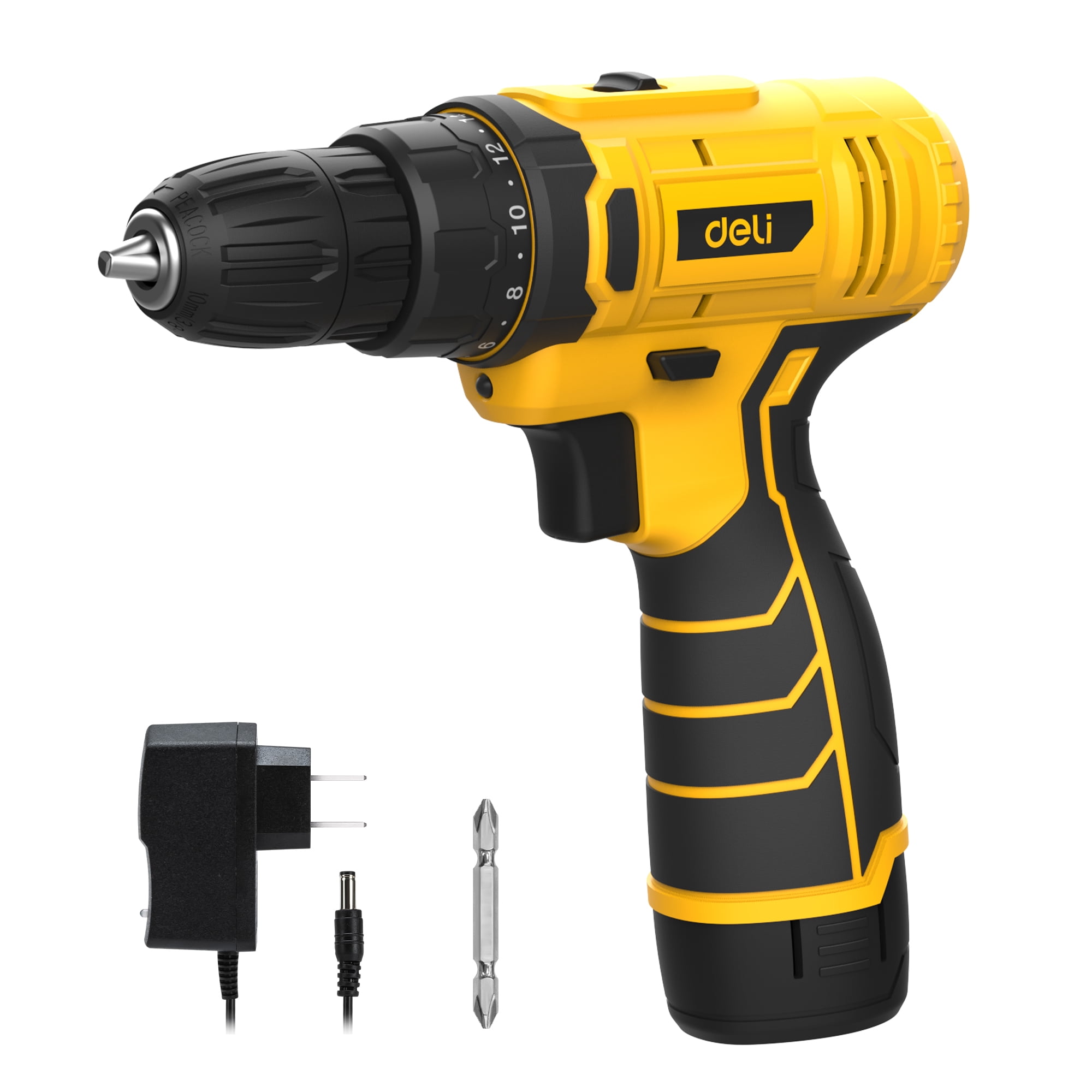 Deli 12v Max Lithium Ion Cordless Impact Drill Driver Set Electric