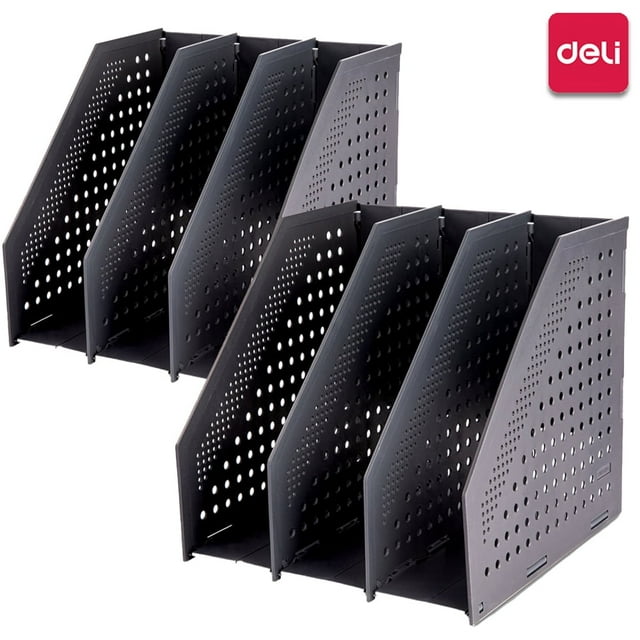 Deli 2 Pcs Collapsible Magazine File Holder 3 Vertical Compartment ...