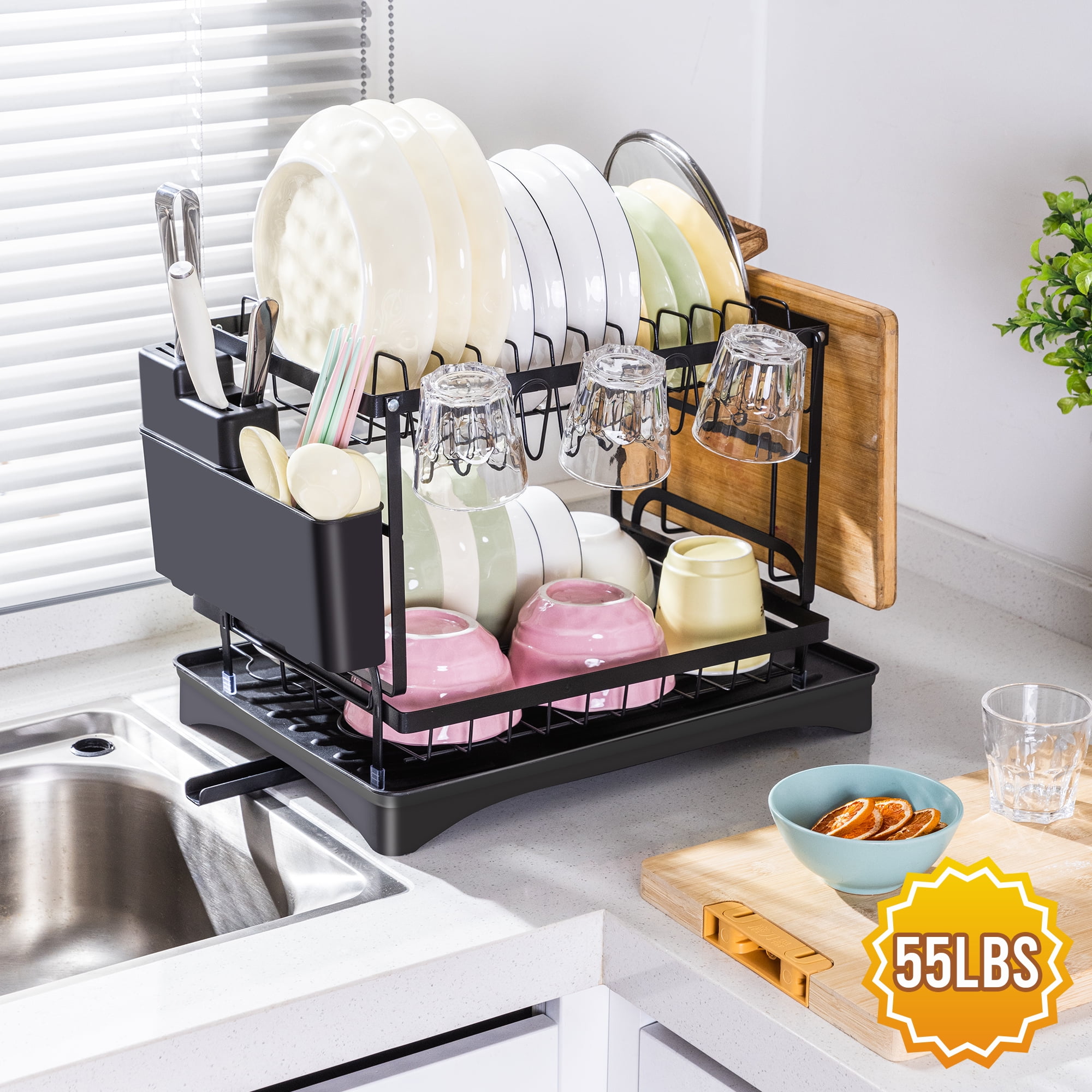 Deli 2-Tier Metal Dish Drying Rack for Kitchen Counter & Sink,with ...