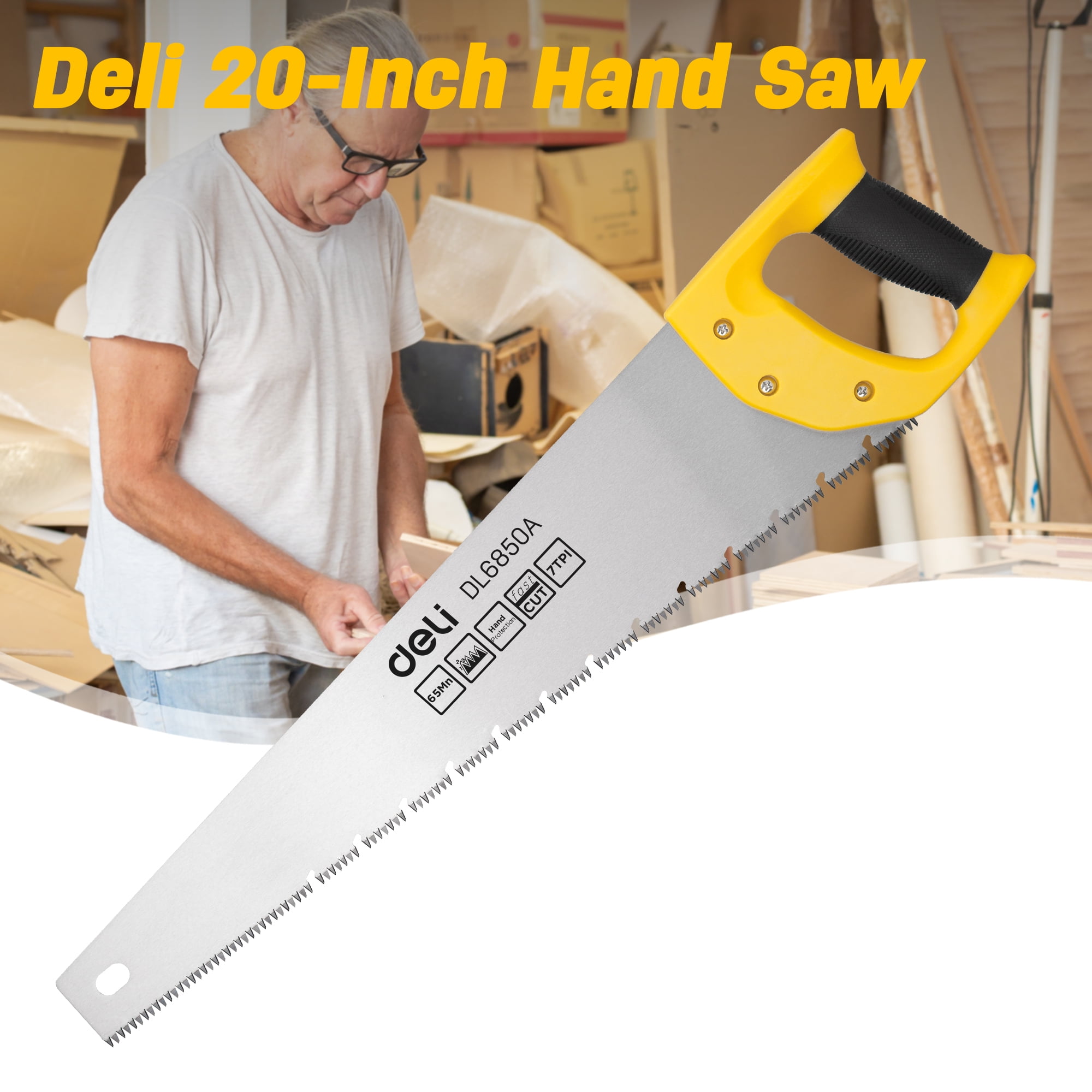 Deli 20-Inch Pro Hand Saw,7 TPI Fine-Cut Soft-Grip Handsaw with Deep ...