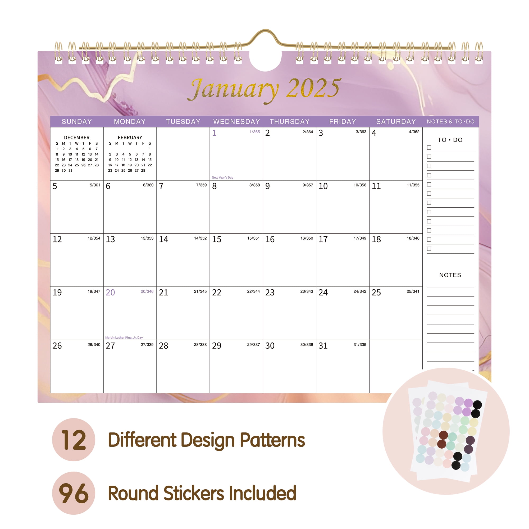 Deli 2025 Wall Calendar, 11" x 8.5", Thick Paper with Julian Dates and ...