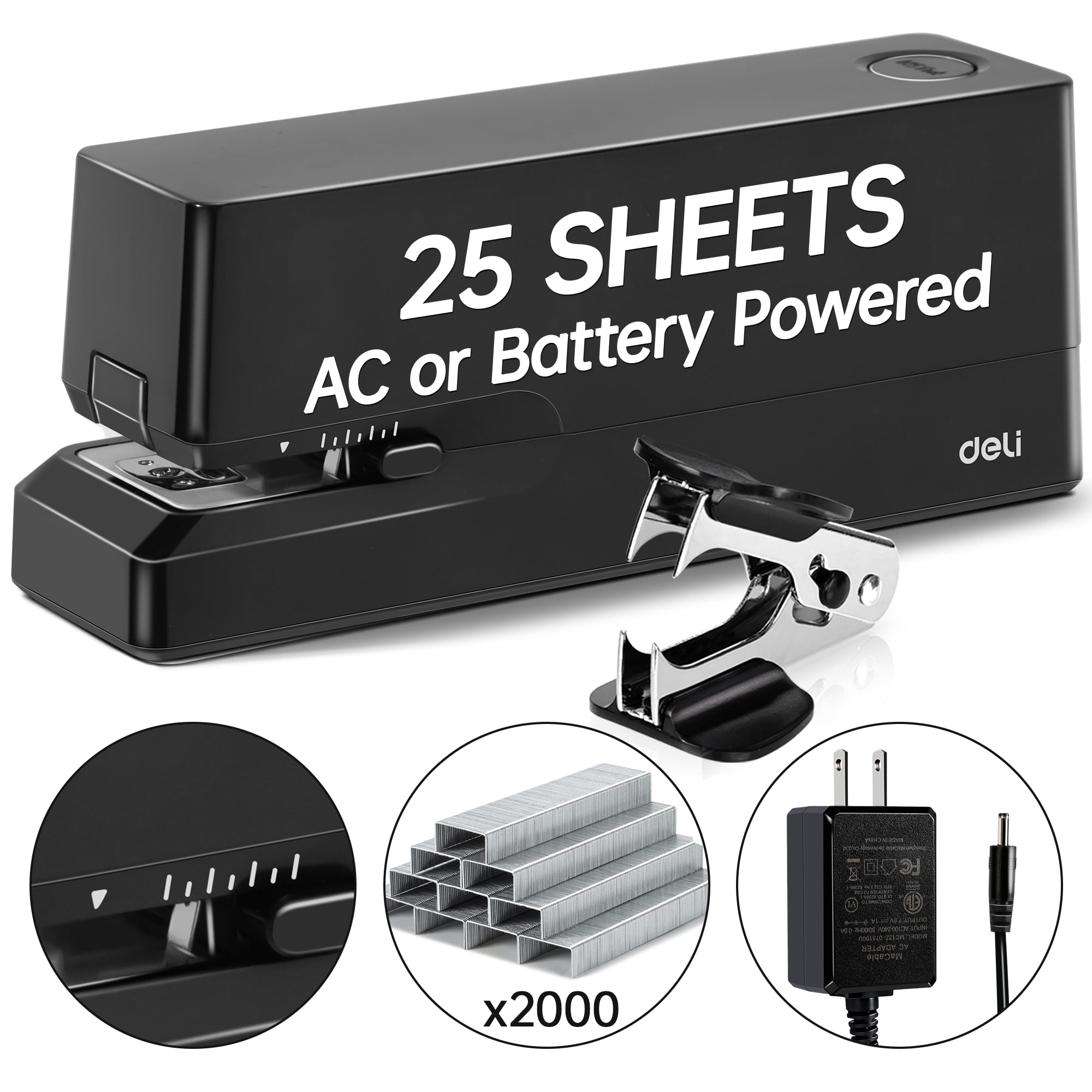 Deli 25-Sheet Electric Stapler with 2000 Staples & Staple Remover, AC ...
