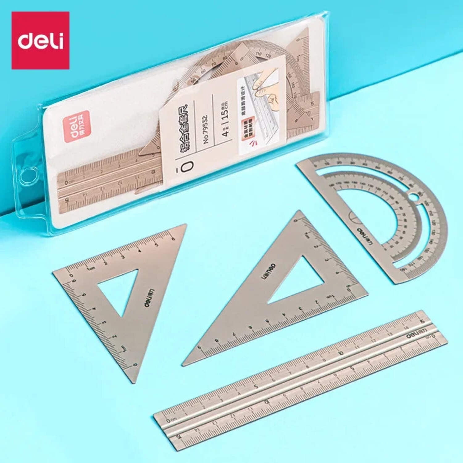 Deli 4 in 1 Metal Ruler Set Multifunctional Aluminum Protractor ...