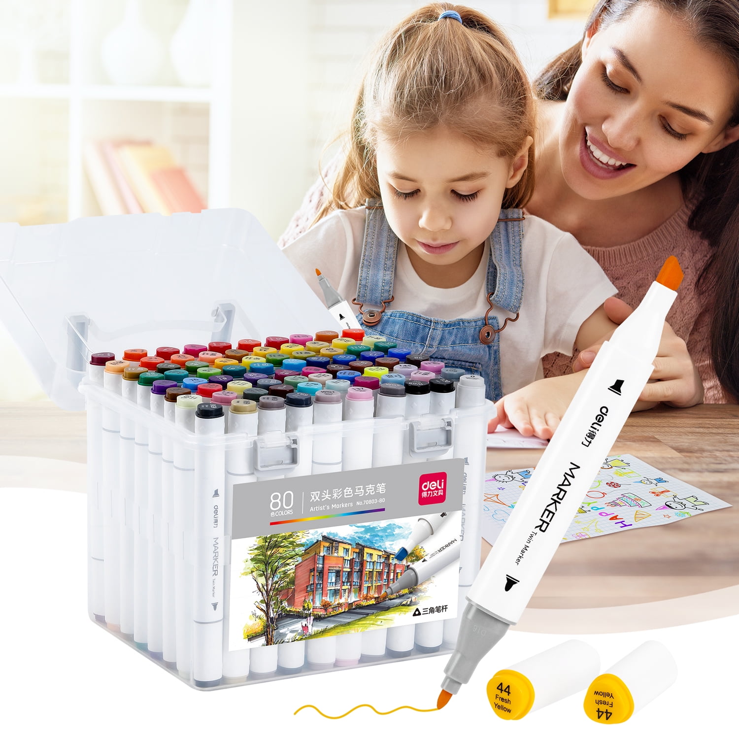 Deli 80 Colors Dual Tip Fine Alcohol Markers, Permanent Marker Set with ...