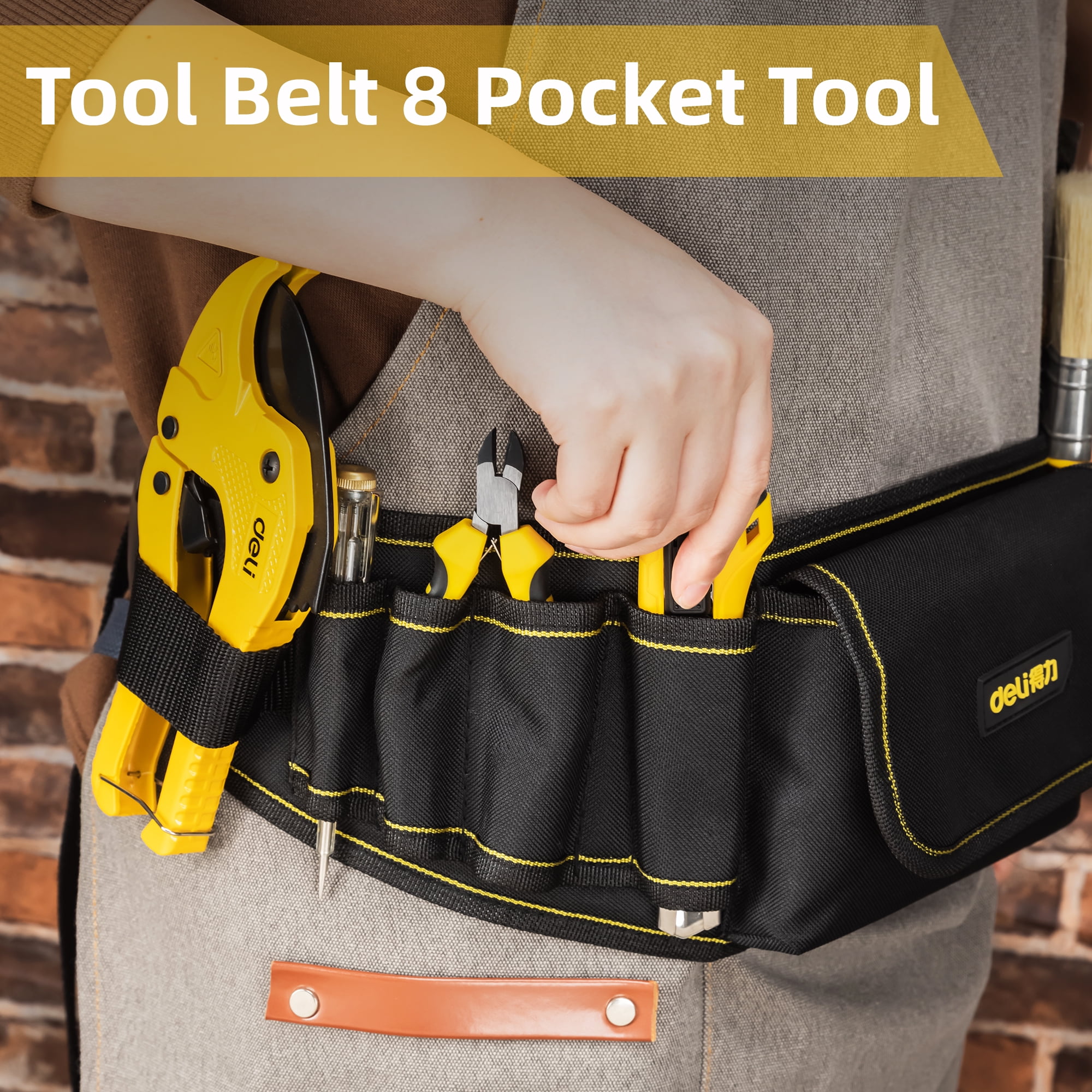 Deli 8-Pocket Tool Belt, Adjustable Work Bag, Oxford Cloth Tool Holder ...