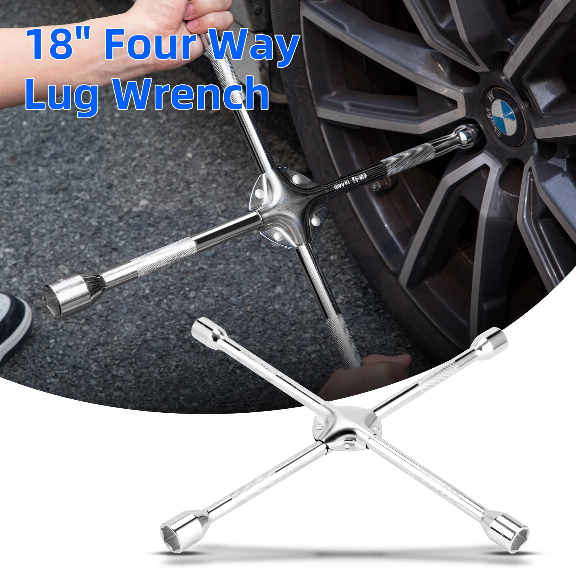 Deli Automotive 18-inch 4-Way Cross Lug Wrench, Universal Heavy Duty ...