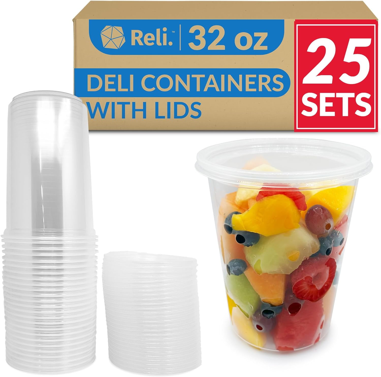 Deli Containers with Lids (25 Sets), 32 oz | Plastic Deli Containers ...