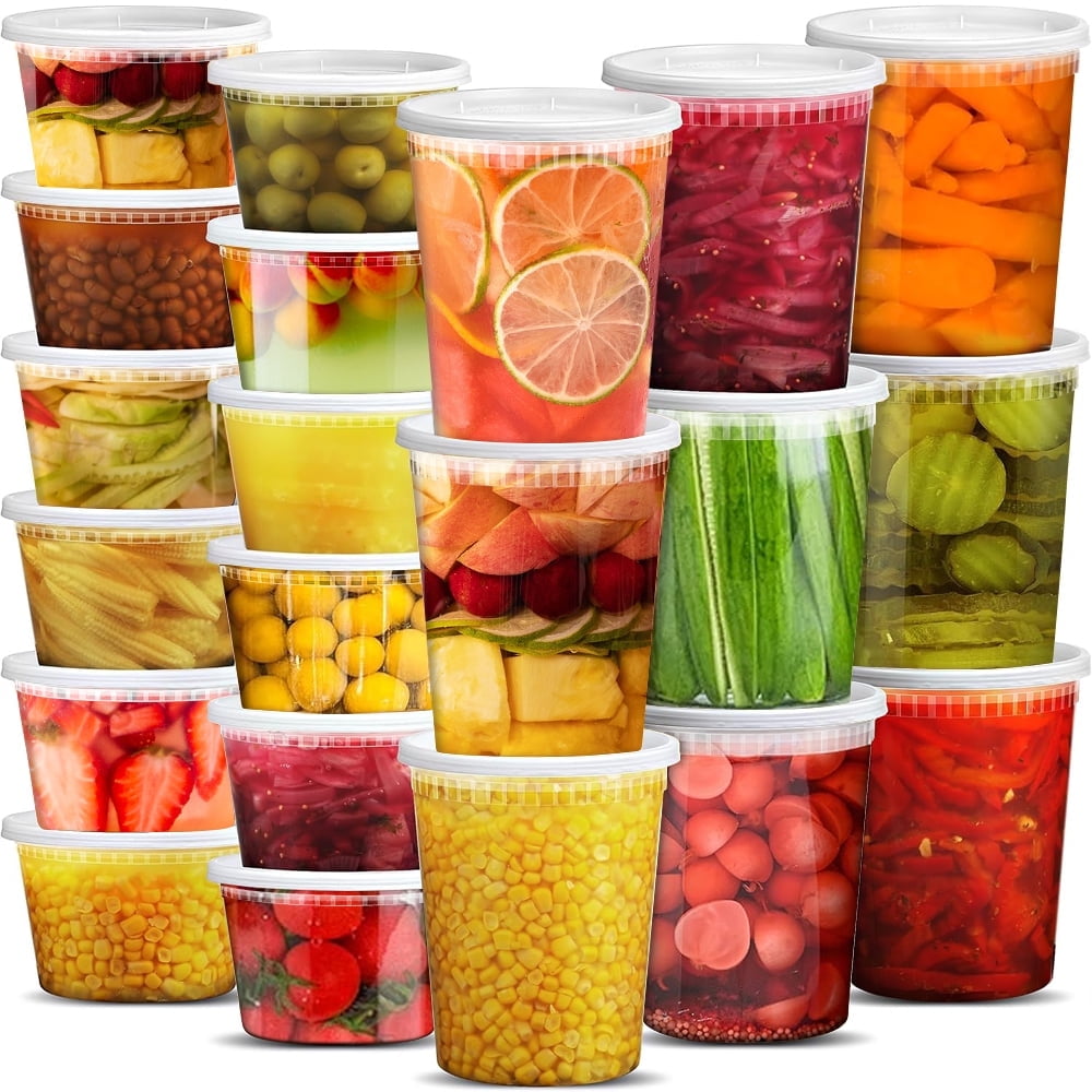 Deli Containers with Lids [50 Set] 25-32 Oz Quart Size & 25-16 Oz Meal ...