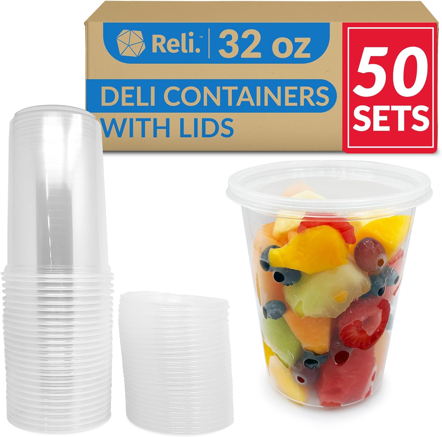 Deli Containers with Lids (50 Sets), 32 oz | Plastic Deli Containers ...
