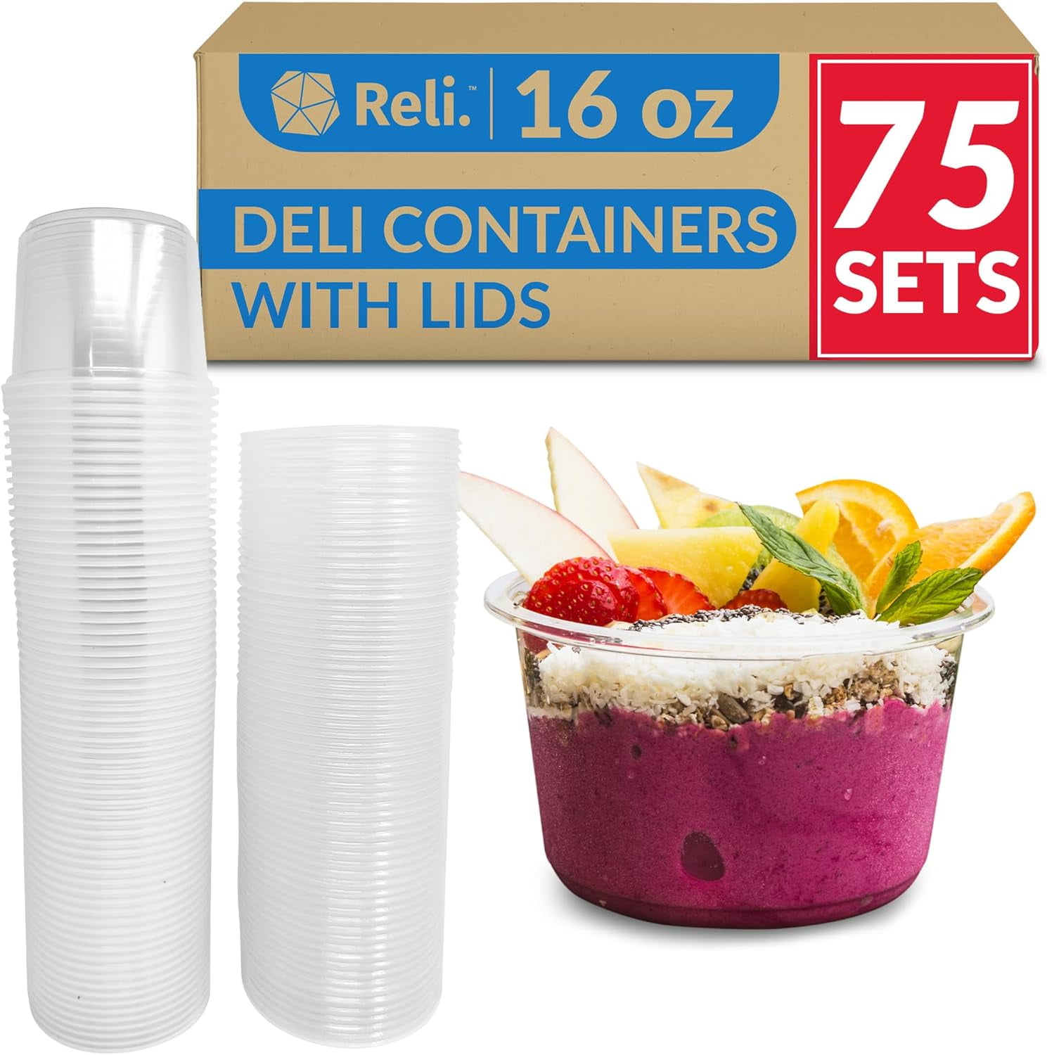 Deli Containers with Lids (75 Sets), 16 oz | Plastic Deli Containers ...