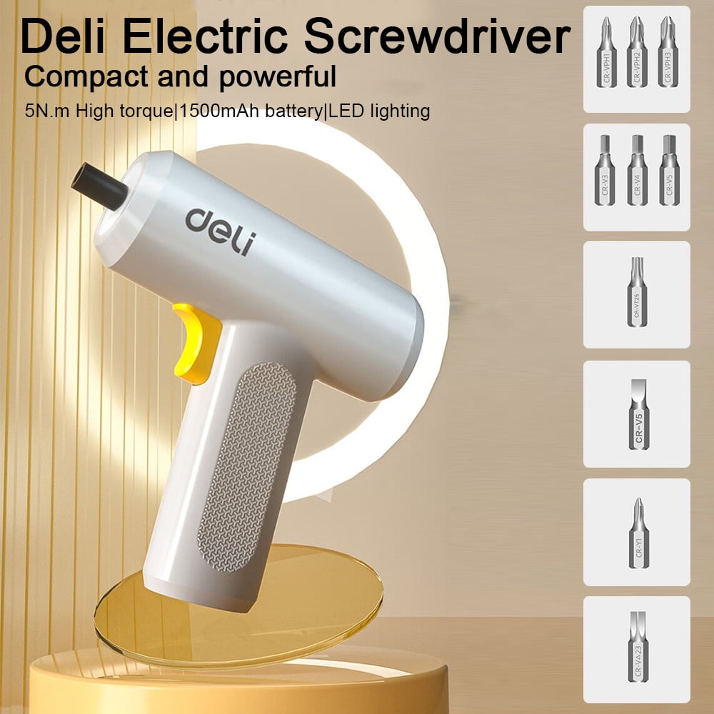 Deli Cordless Screwdriver 3.6V, 1500mAh Rechargable Battery, USB-C ...