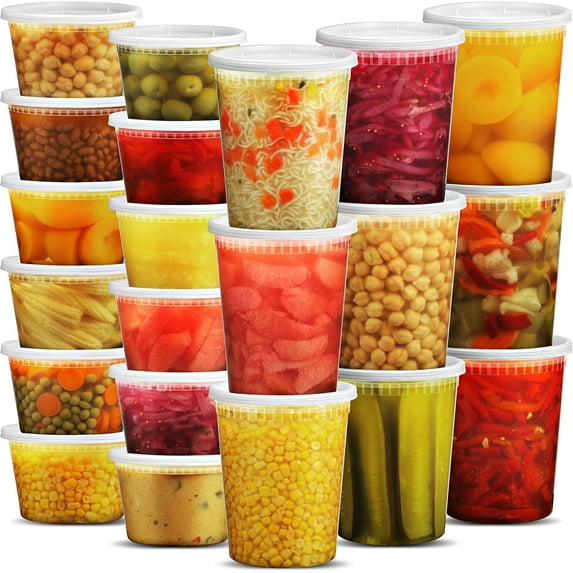 Deli Food Storage Containers with Lids - (48 Sets) 24-32 Oz Quart Size ...