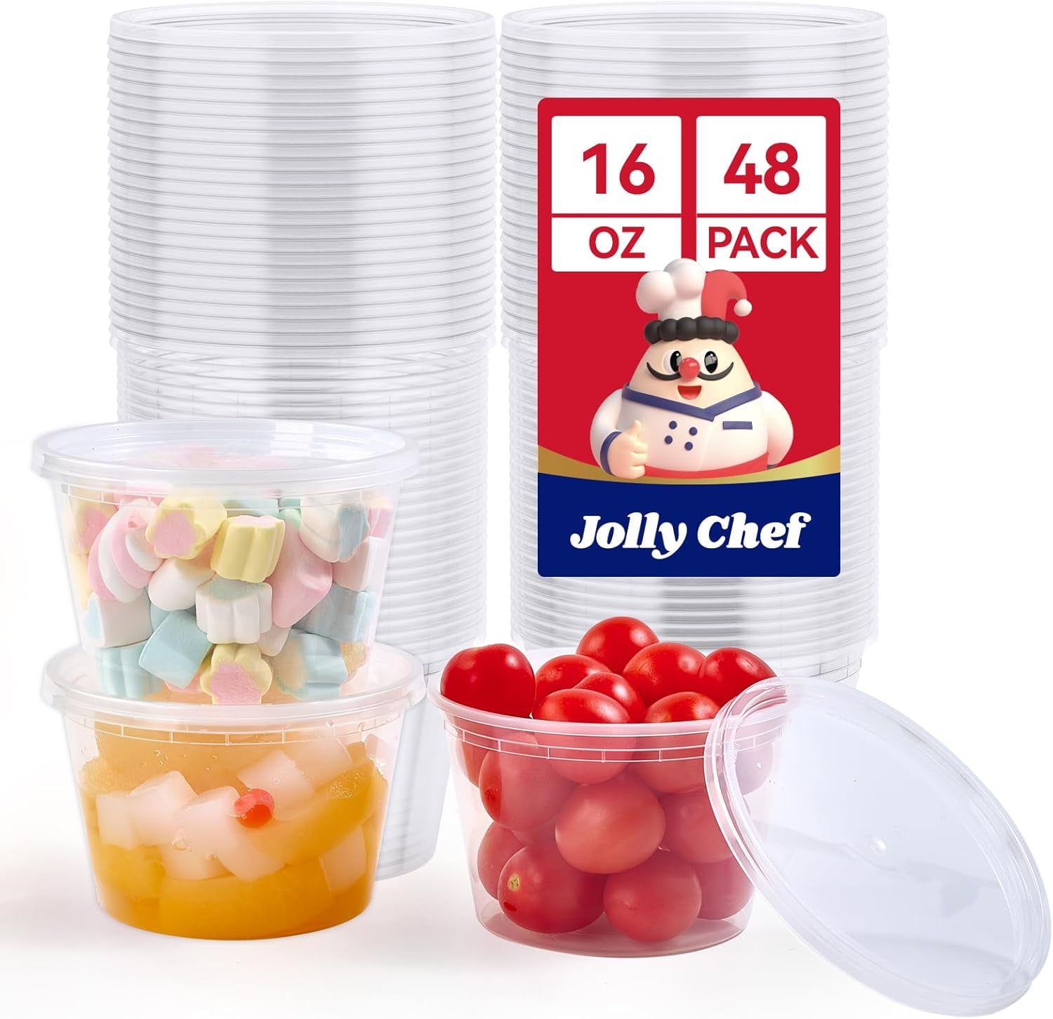 Deli Food Storage Containers with Lids 16 OZ 48 Set, Slime, Soup, Meal ...