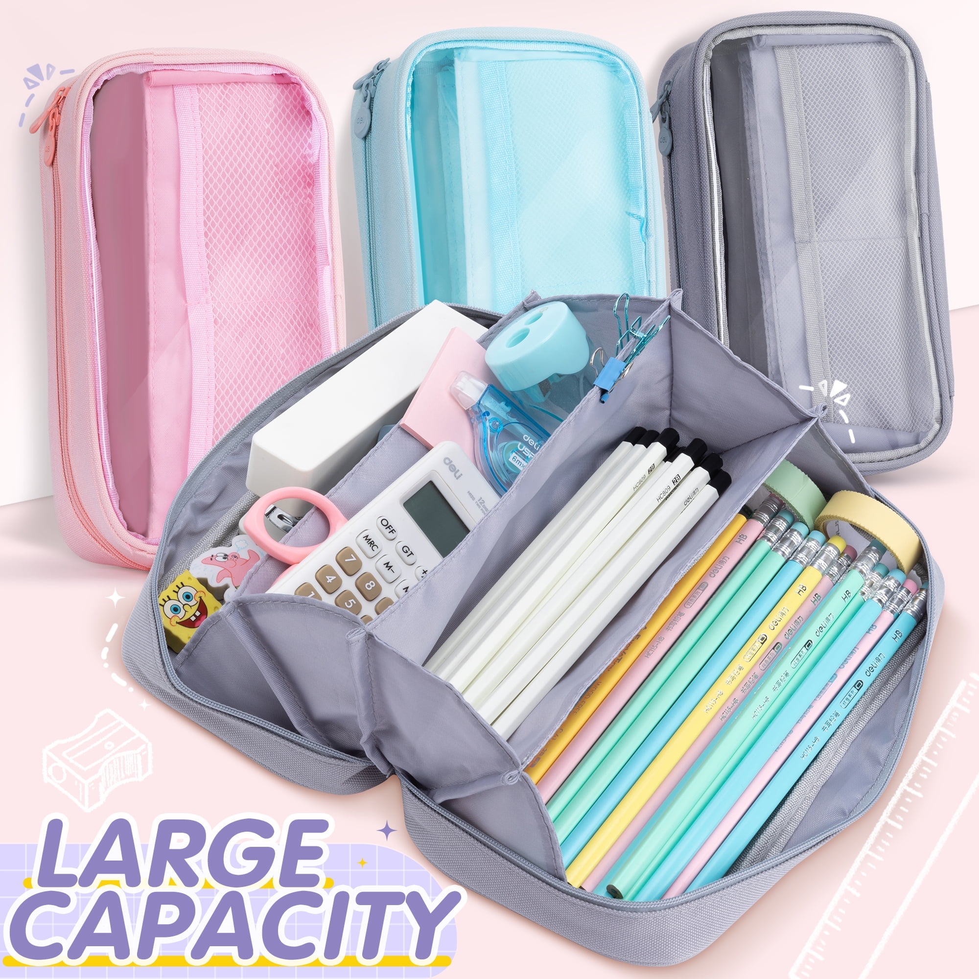 Deli Foldable Pencil Pen Case Big Capacity Pencil Pouch Large Pencil ...