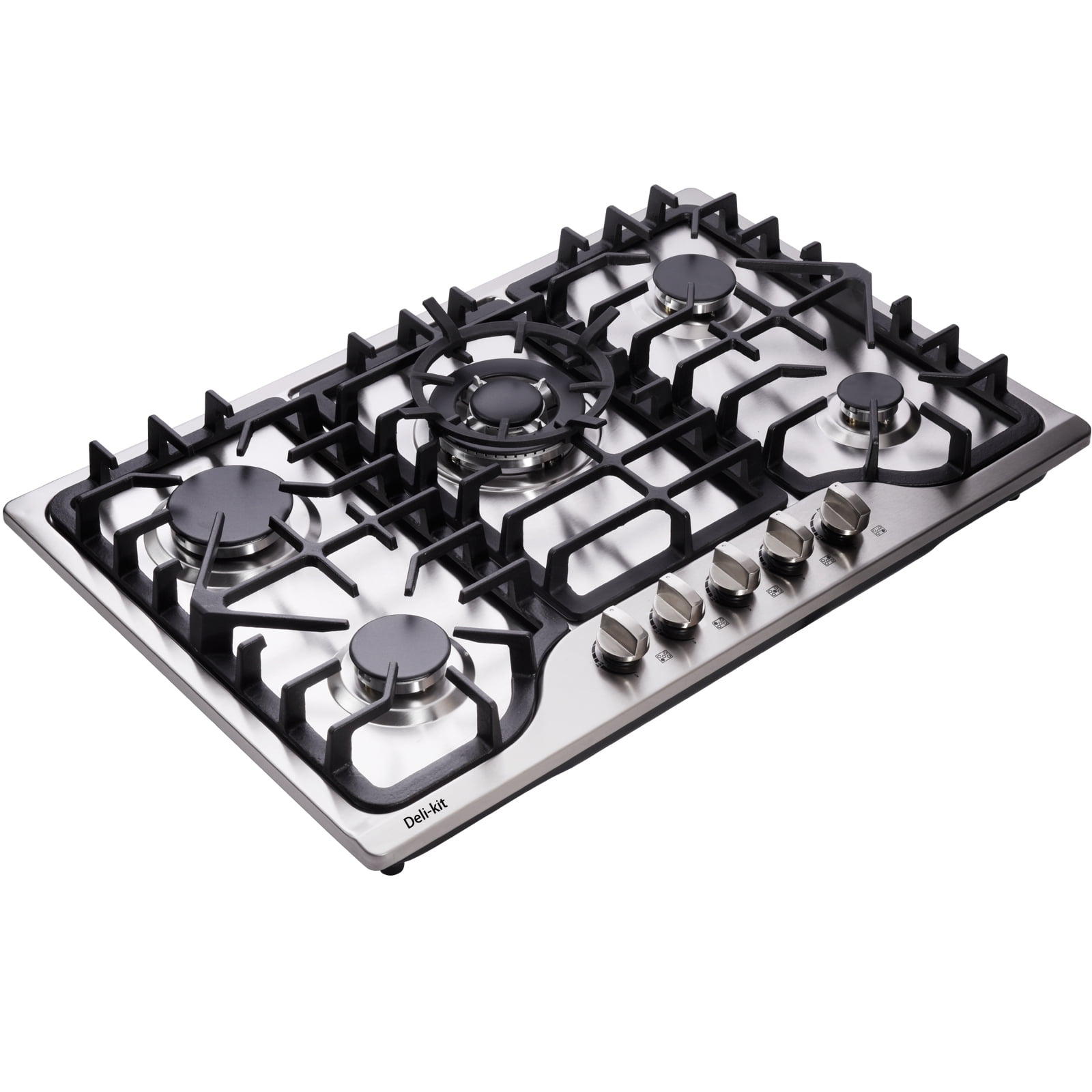 Deli-Kit 30 inch Gas Cooktop, Stainless Steel 5 Burners, Dual Fuel, NG ...