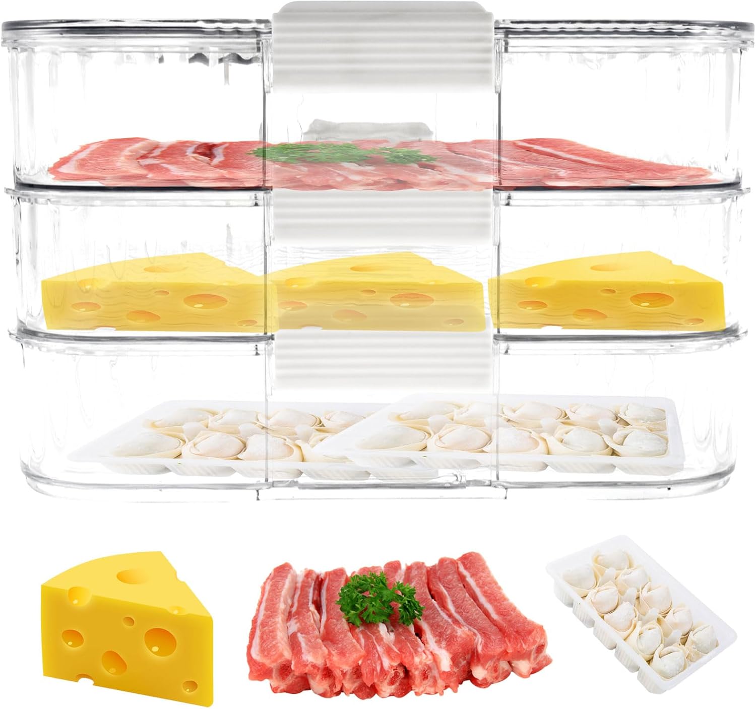 Deli Meat Container for Fridge, 3/4 Layer Bacon Cheese Container with ...
