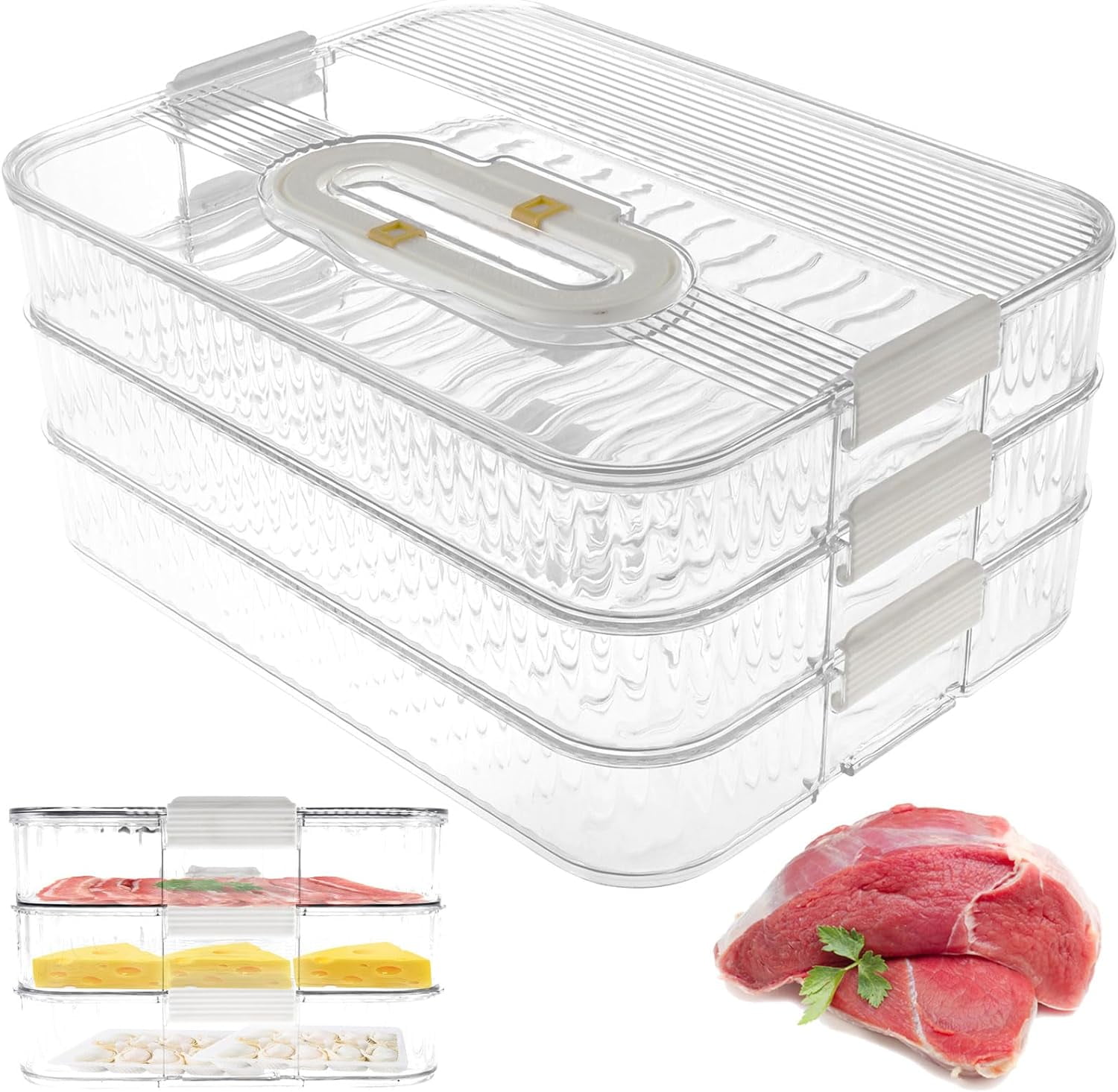 Deli Meat Container for Fridge 3 Layer Bacon Storage Container with ...