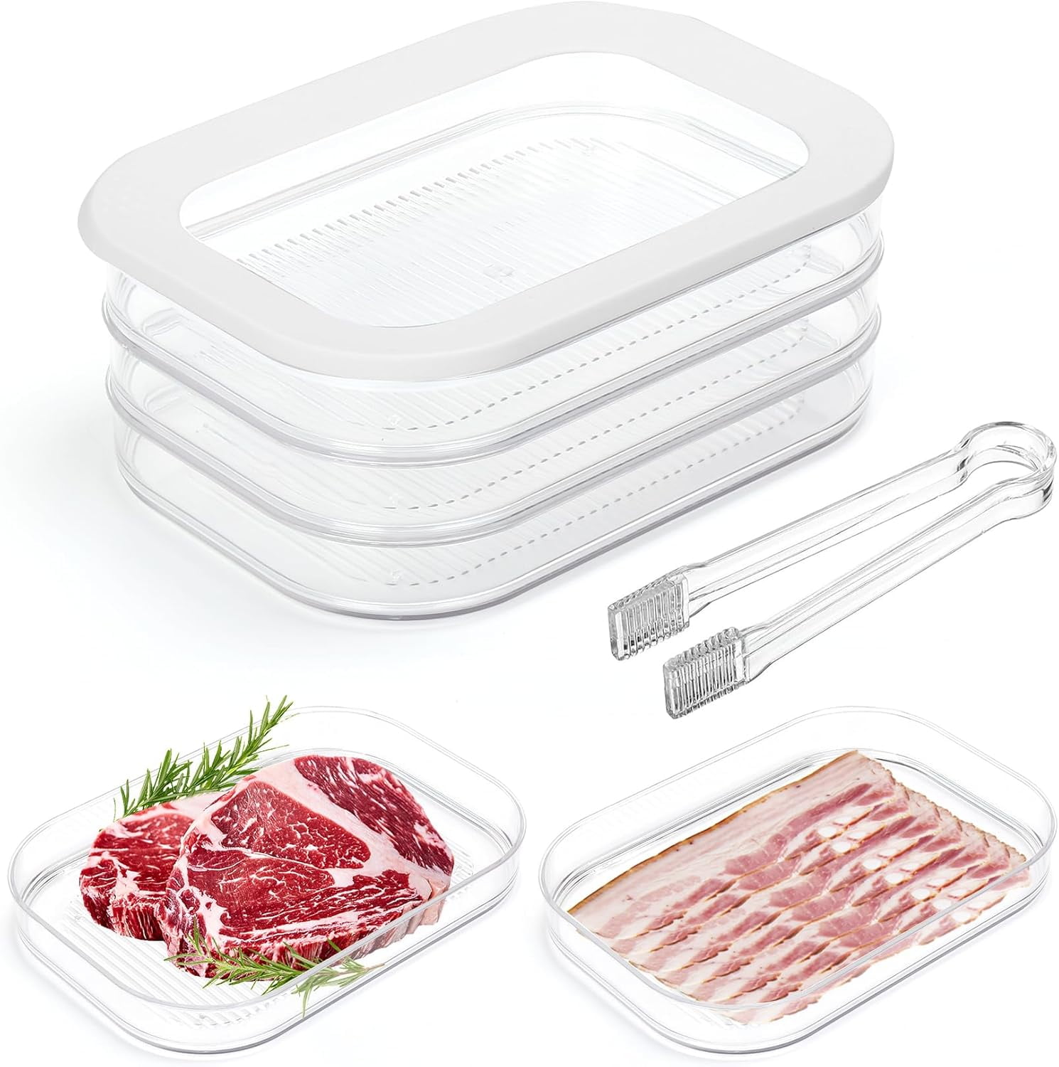 Deli Meat Container for Fridge, 3 Layer Stackable Bacon Lunch Meat ...