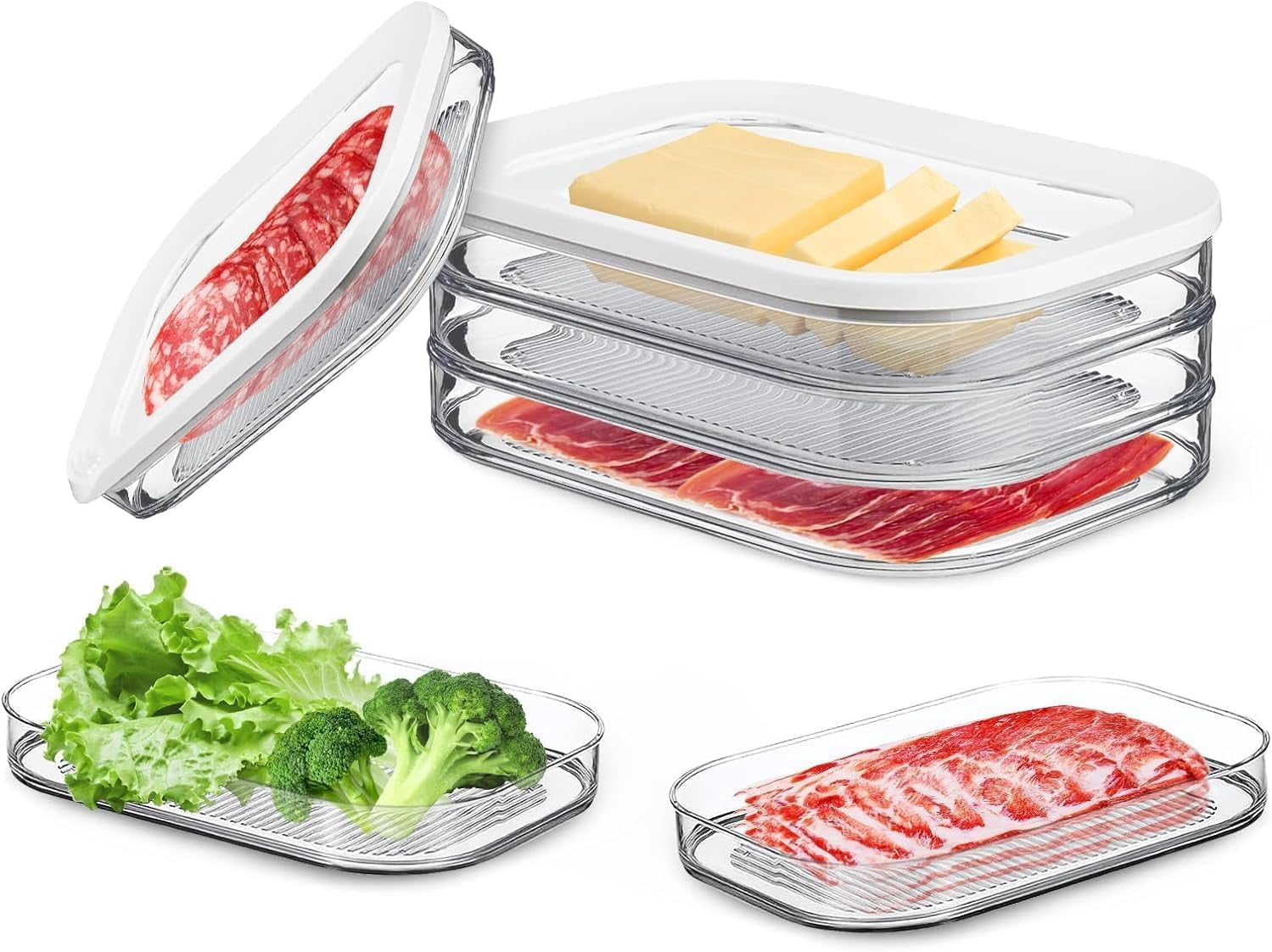 Deli Meat Container for Fridge, Stackable Bacon Cheese Container for ...