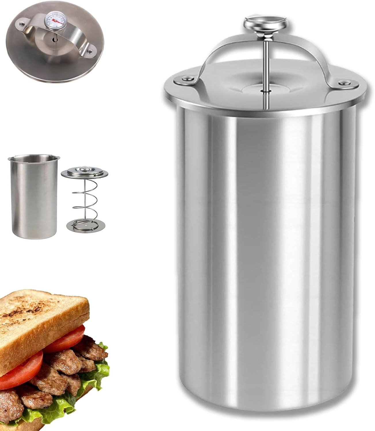 Deli Meat Press Stainless Steel, mHam Maker with Thermometer and Spring ...