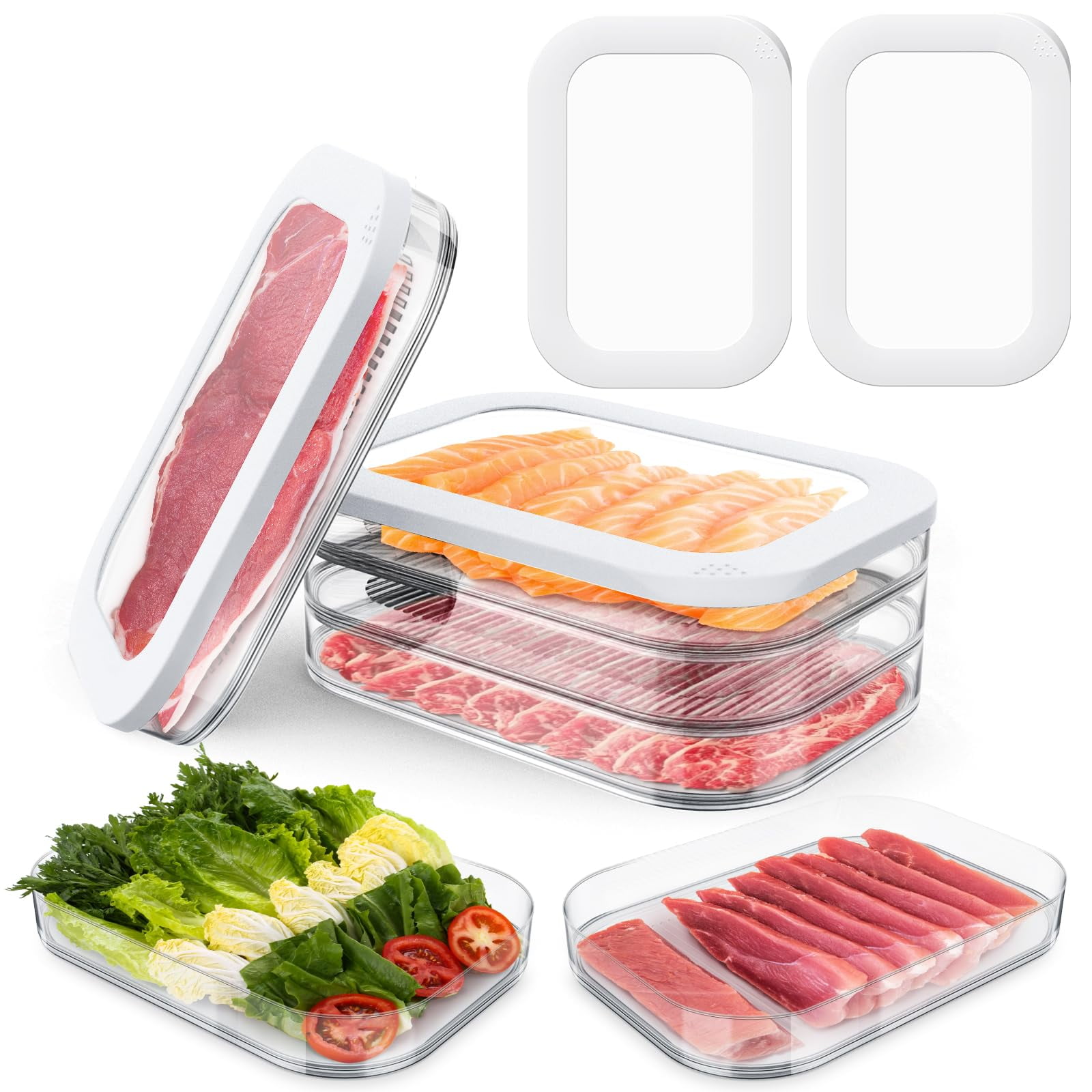 Deli Meat Storage Containers 3-Piece Set, Stackable Clear Refrigerator ...