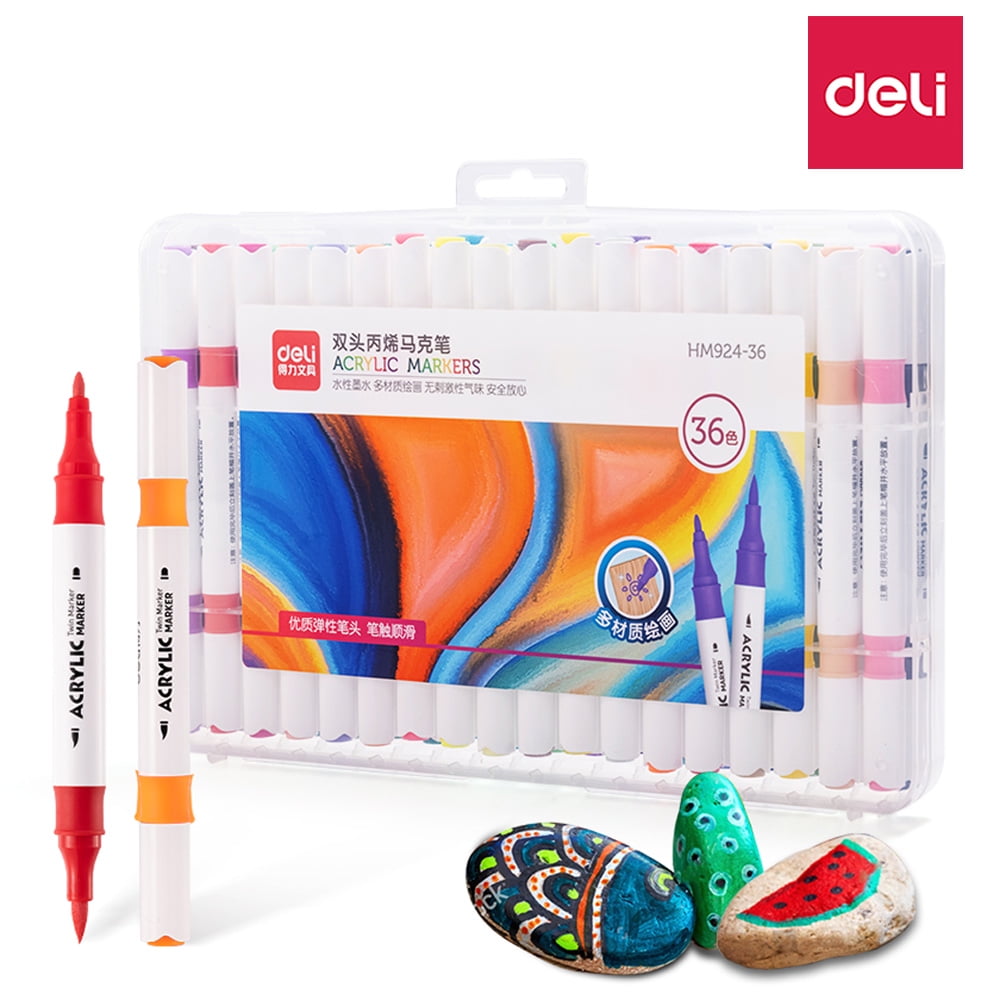 Deli Paint Markers Dual Tip Quick Drying Acrylic Marker Pens Paint Pen ...