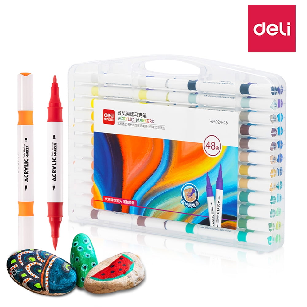 Deli Paint Markers Dual Tip Quick Drying Acrylic Marker Pens Paint Pen ...