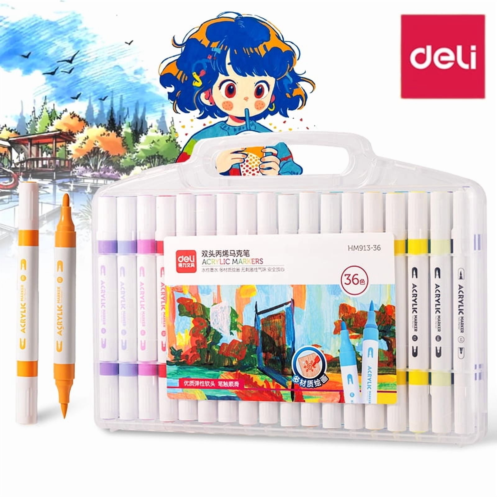 Deli Paint Markers Dual Tip Quick Drying Acrylic Marker Pens Paint Pens ...