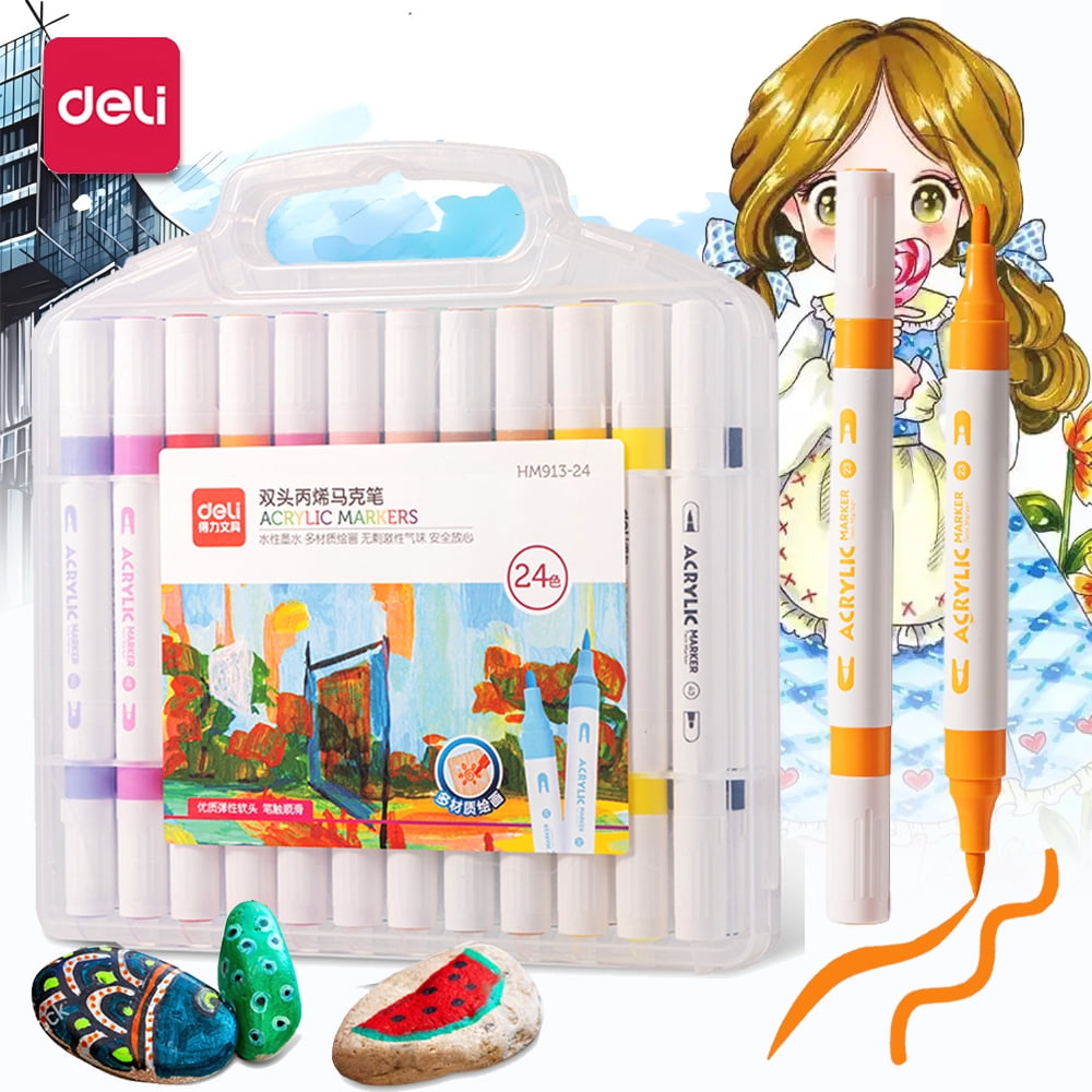 Deli Paint Markers Dual Tip Quick Drying Acrylic Marker Pens and Paint ...