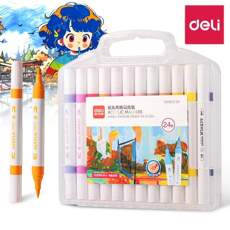Deli Paint Markers, Dual Tip Quick Drying Acrylic Marker Pens Paint ...