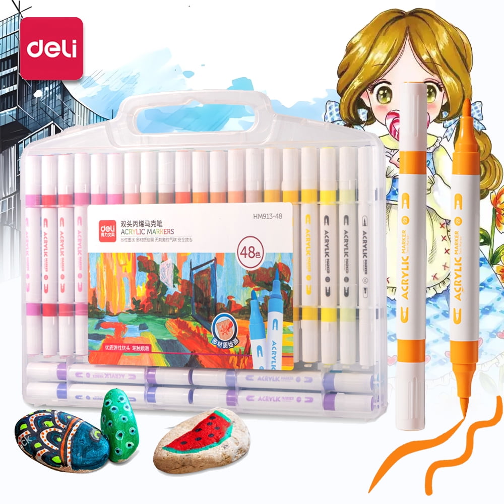 Deli Paint Markers, Dual Tip Quick Drying Acrylic Marker Pens Paint ...