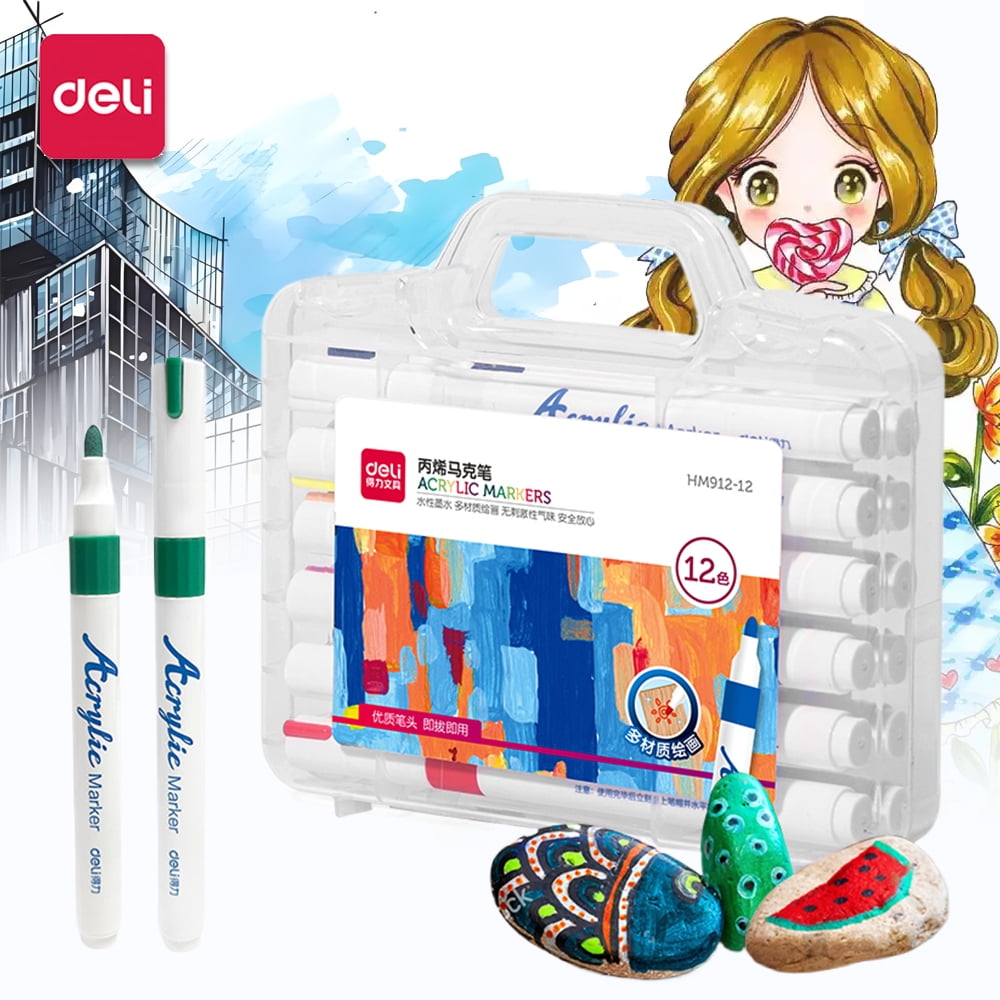 Deli Paint Markers Quick Drying Acrylic Marker Pens Paint Pens for Wood ...