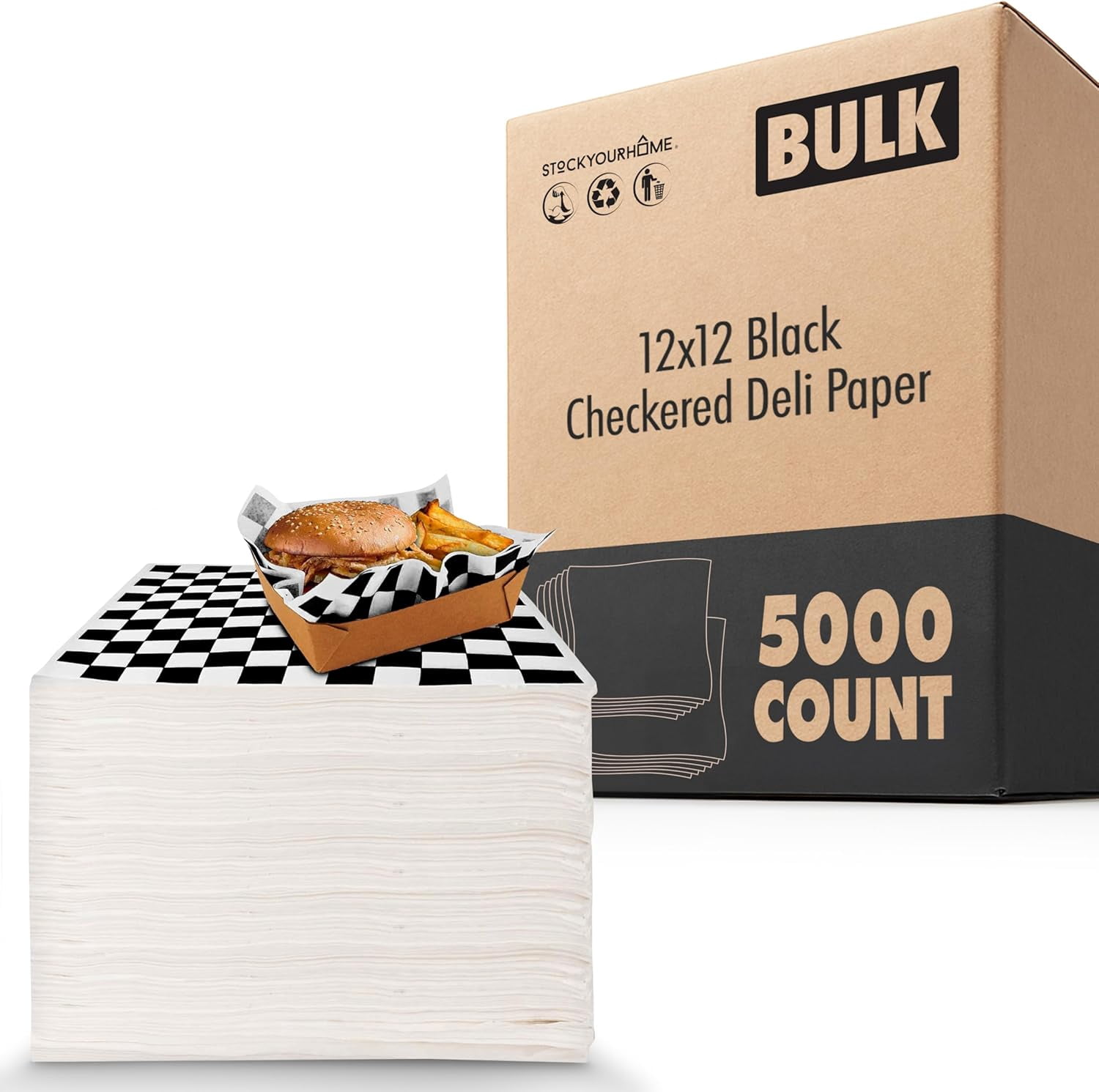Deli Paper Sheets, 5000 Count – 12 Inch Black Checkered Square Sandwich ...