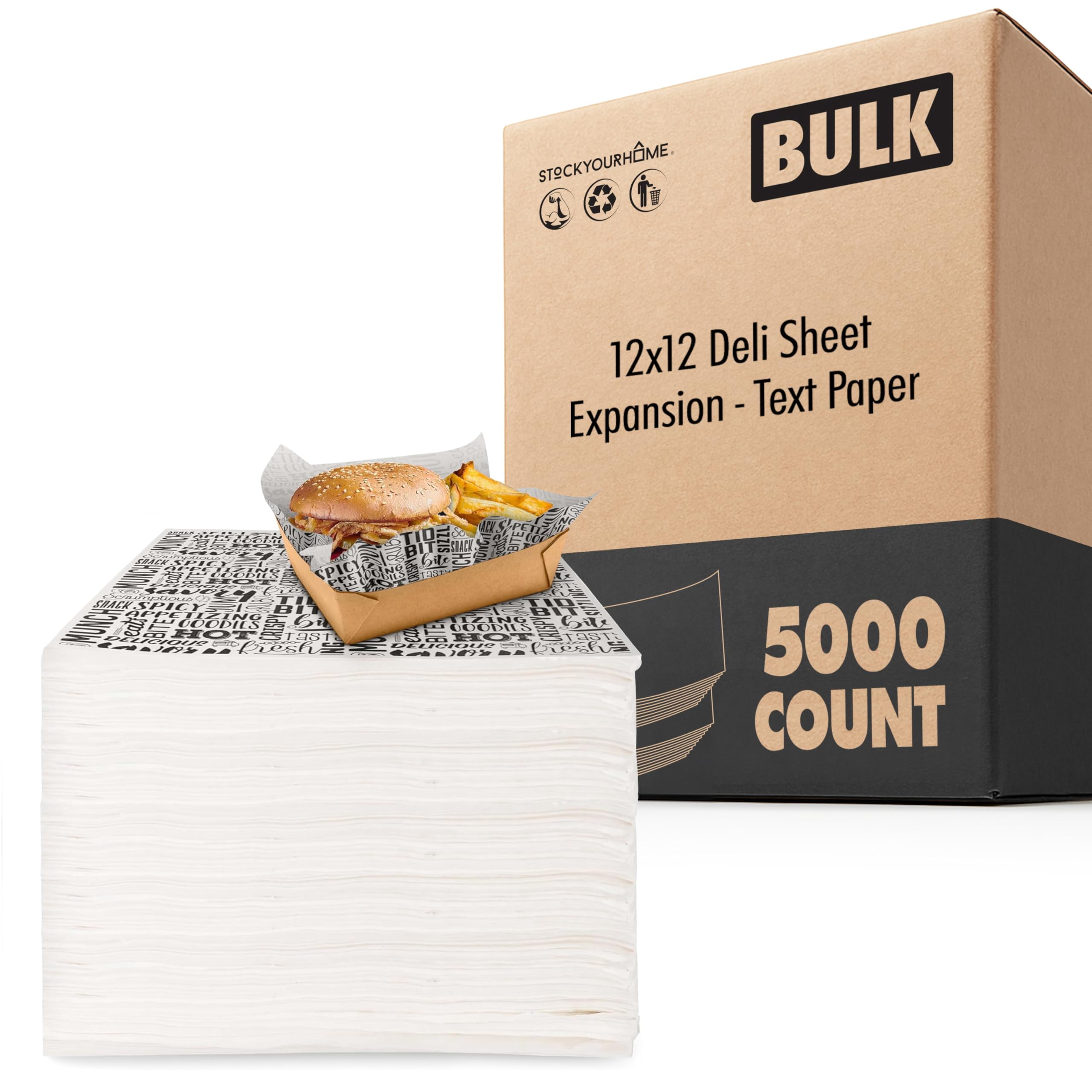 Deli Paper Sheets (5000 Count) 12-Inch Black and White Text Sandwich ...
