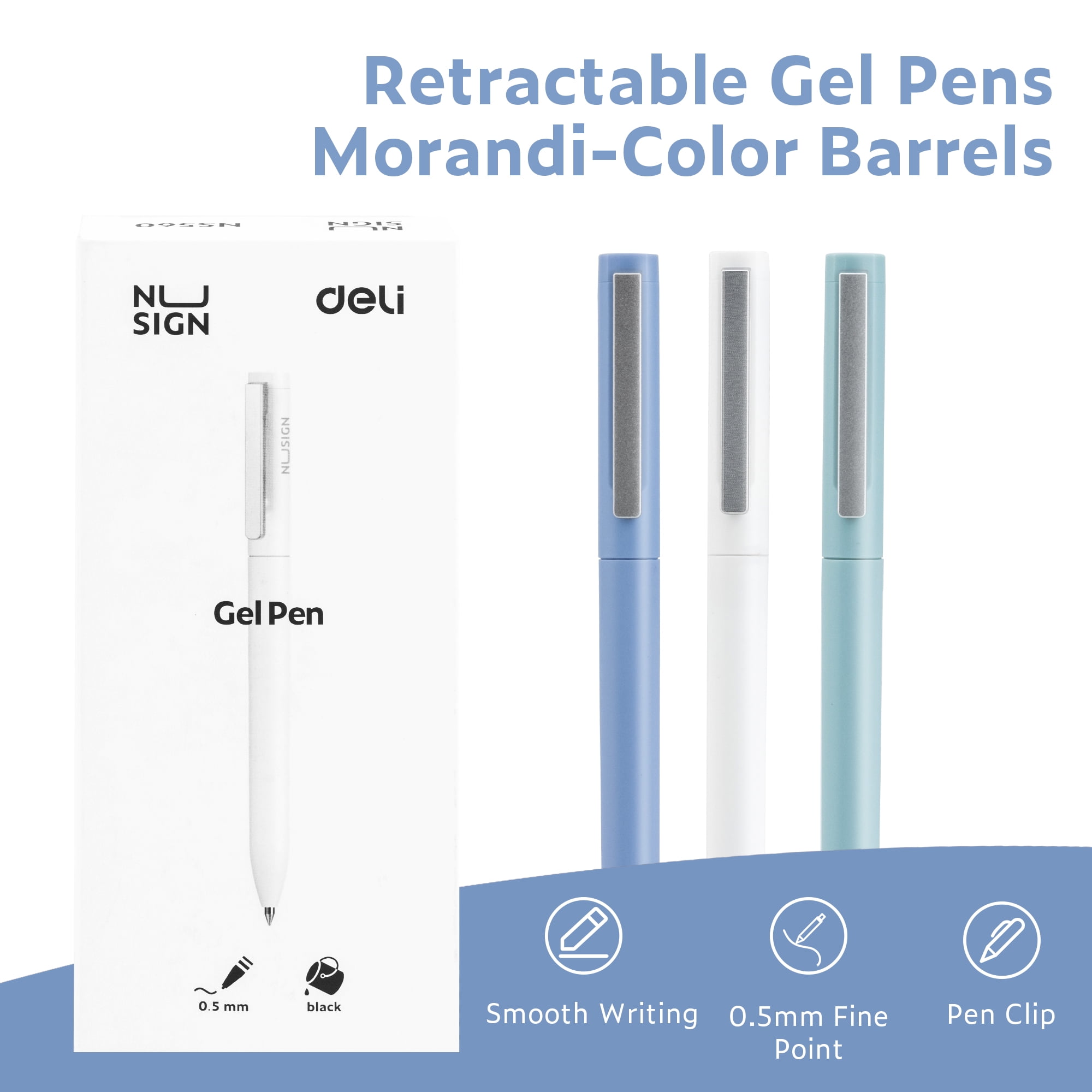 Deli Retractable Gel Pens , 0.5mm Fine Point Smooth Writing pens, Black ...