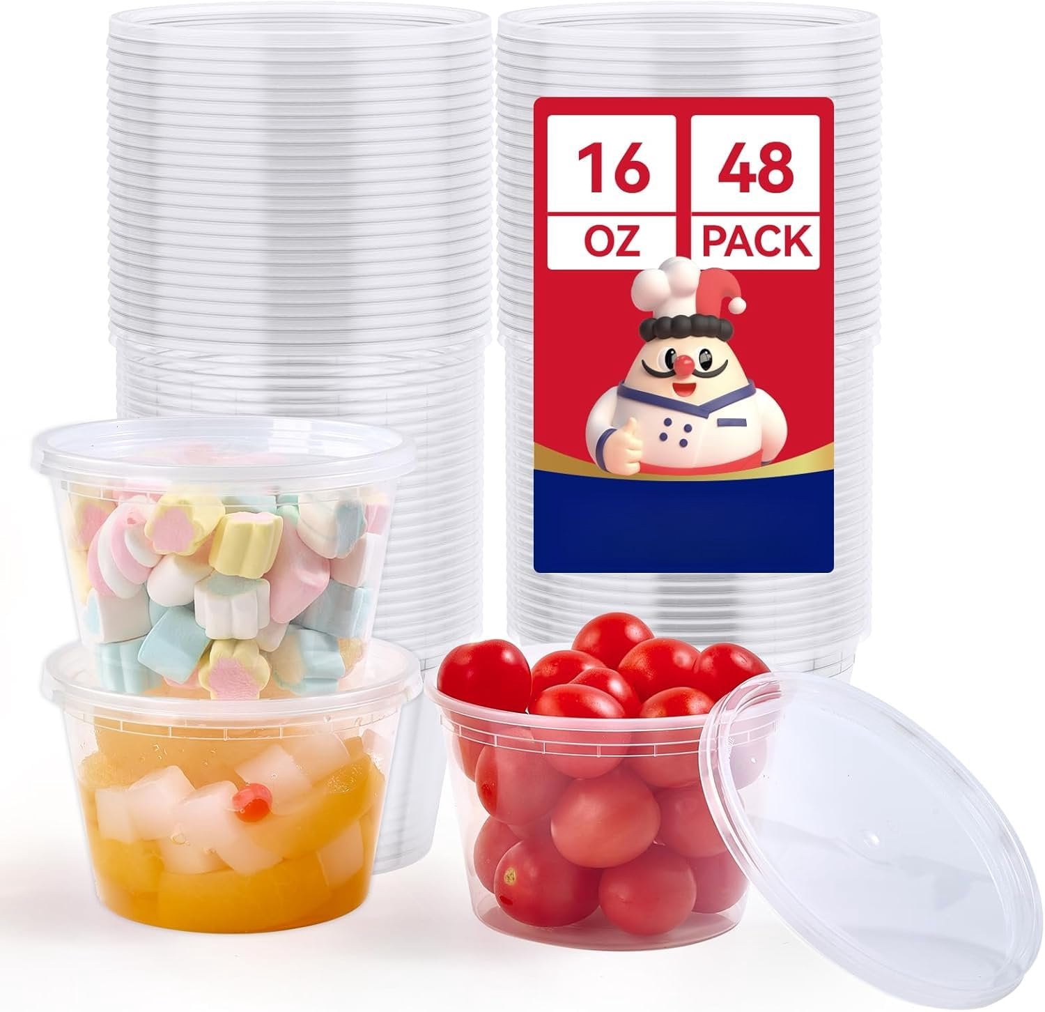 Deli Storage Containers with 16 OZ 48 Set, Slime, Soup, Meal Prep ...
