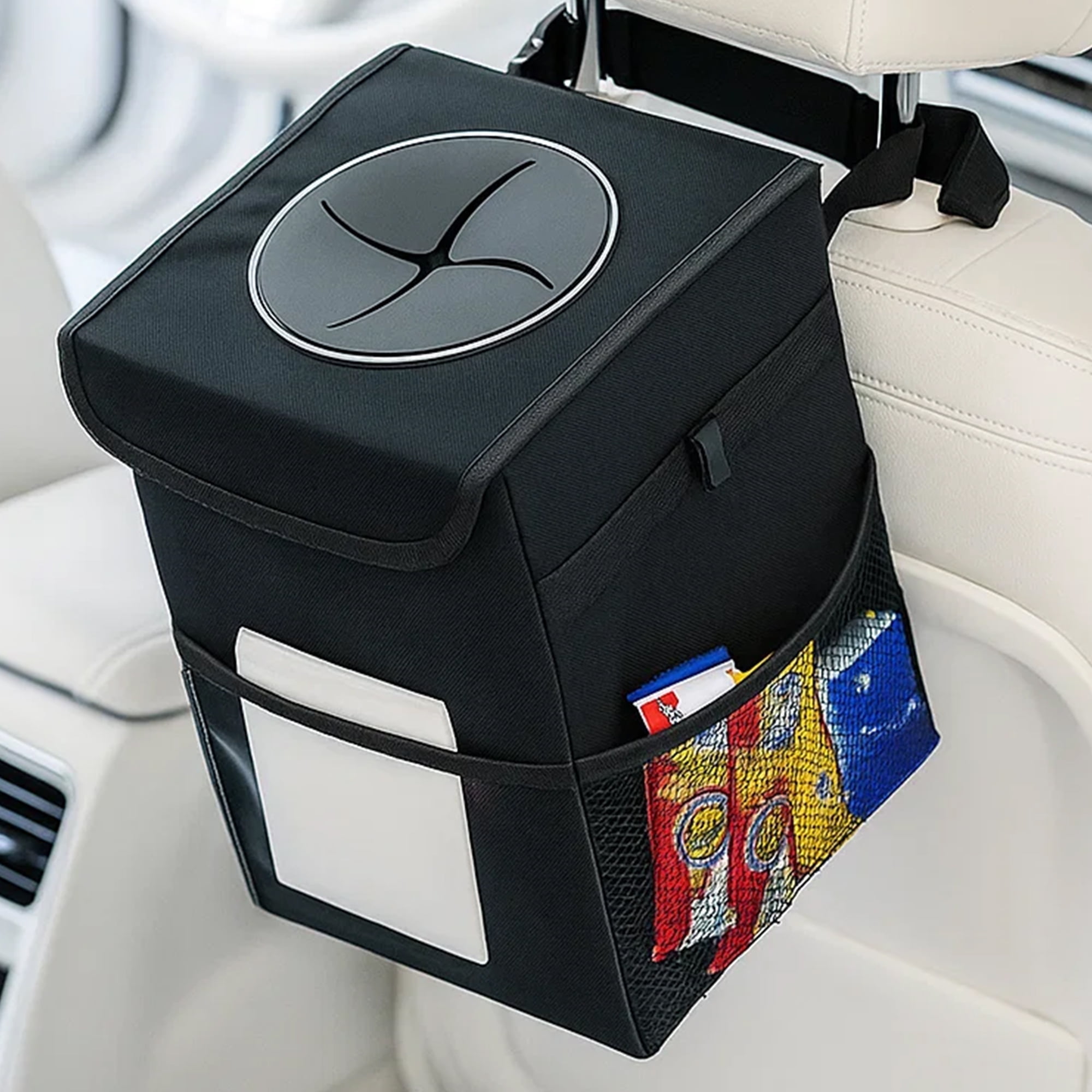 Deli Car Trash Can with Lid, 3 Gallon/11.5L Leak-Proof Trash Bin Car ...