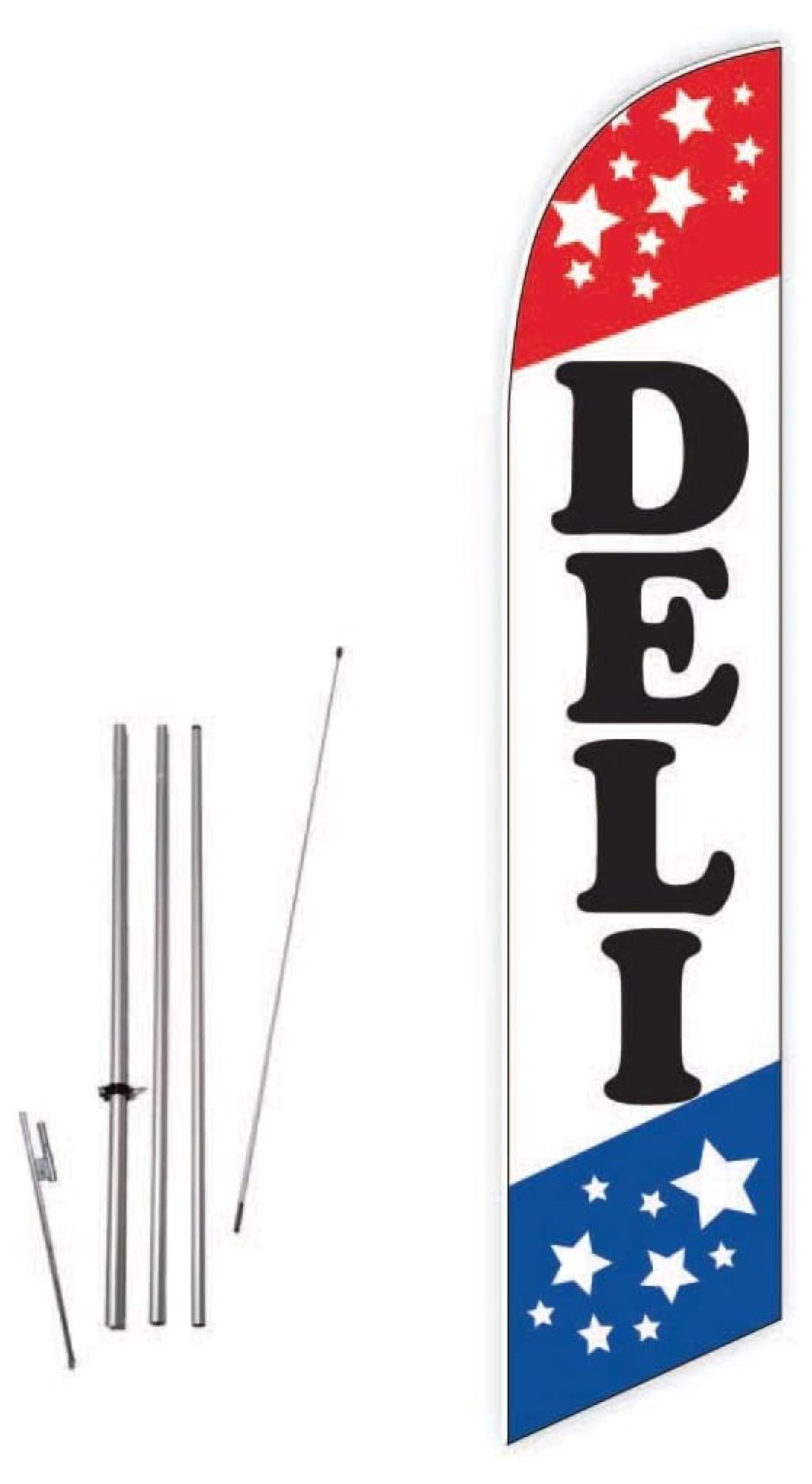 Deli (White/Stars) Flag with Complete 15ft Pole kit and Ground Spike ...