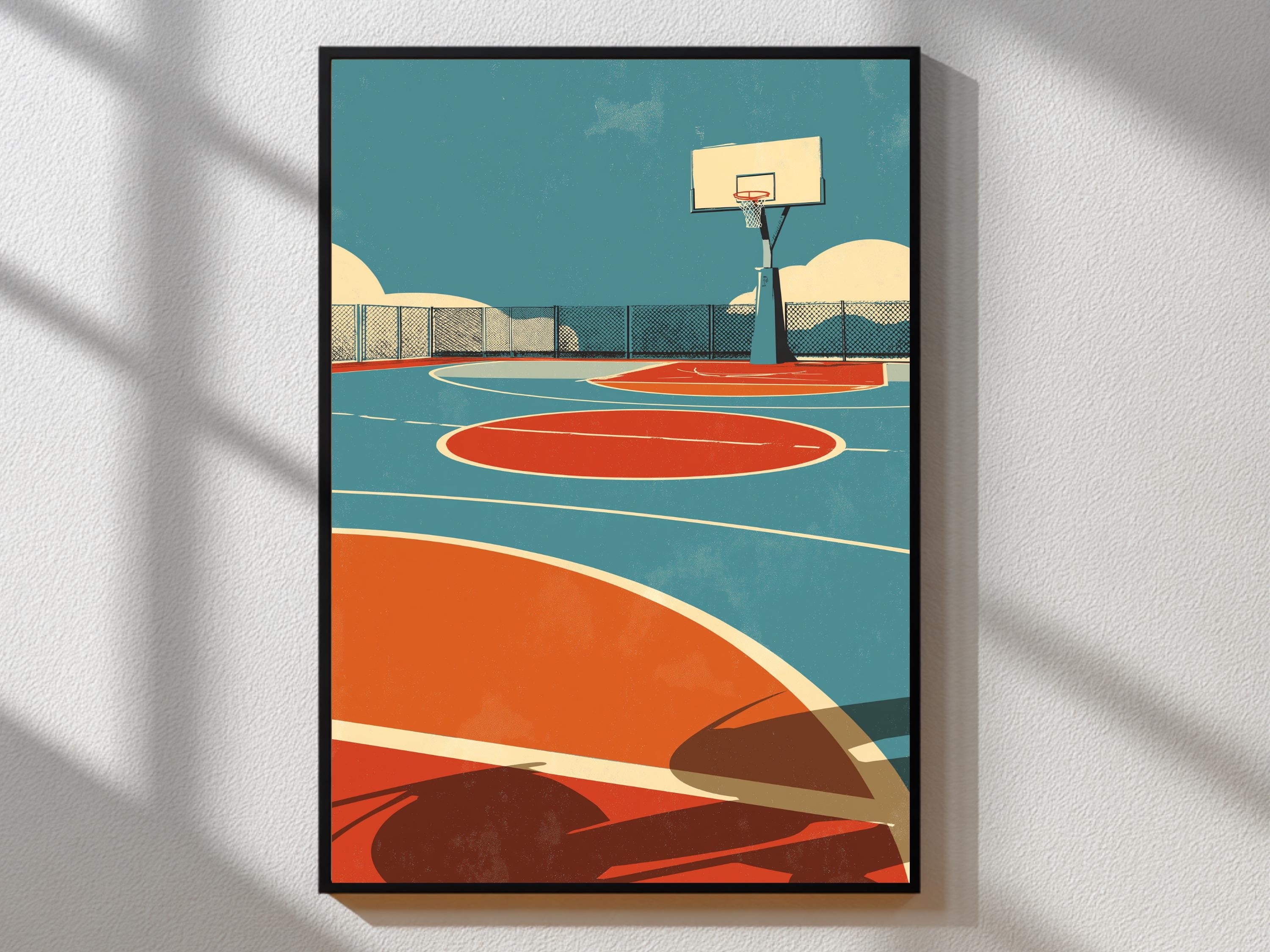 DeliFri Basketball Court Poster | Retro Sports Wall Art | Mid-Century ...